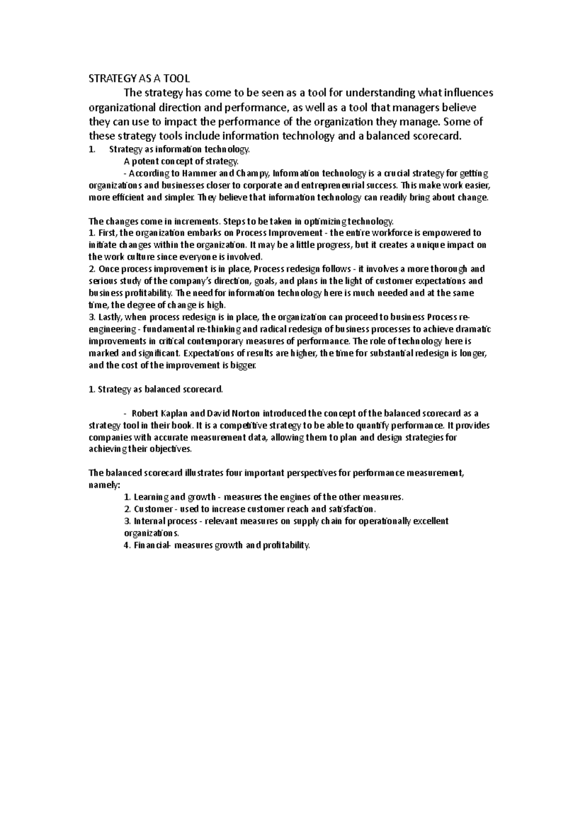 Strategy AS A TOOL, Strategy, Information Technology and Balanced ...