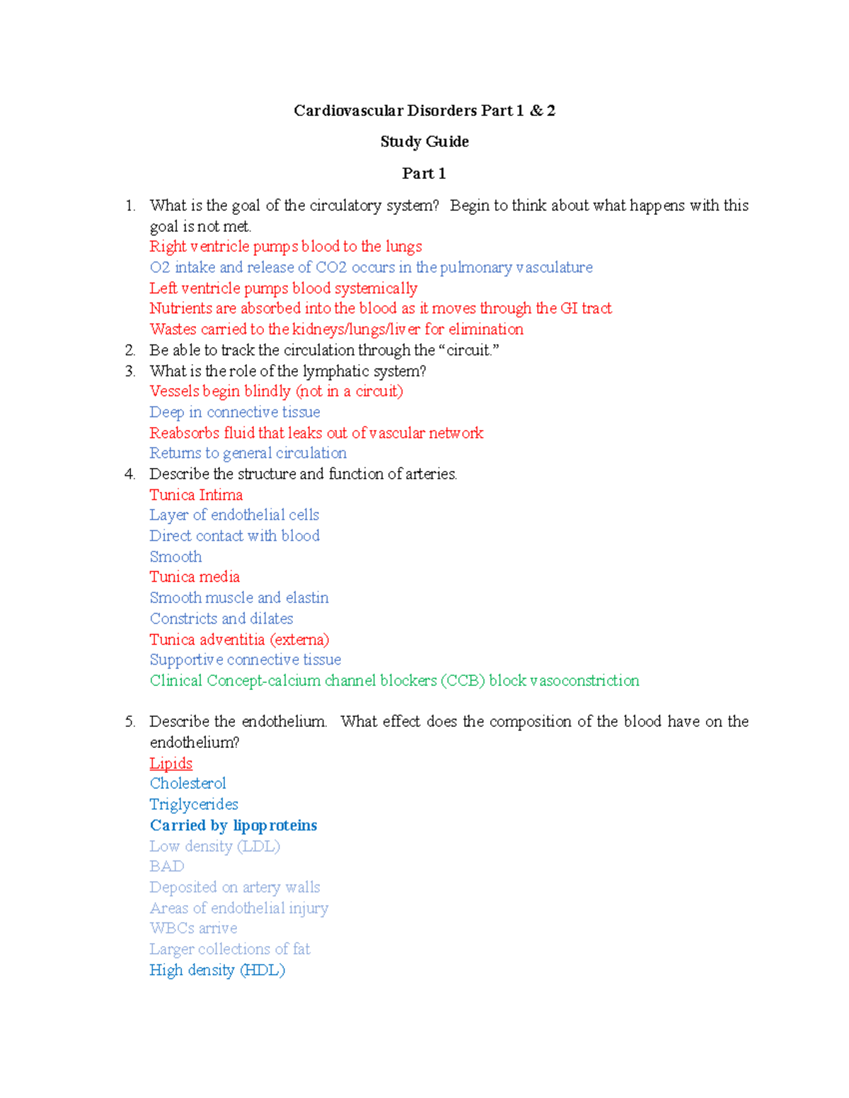 Cardiovascular Study Guide - Cardiovascular Disorders Part 1 & 2 Study Guide Part 1 What is the ...