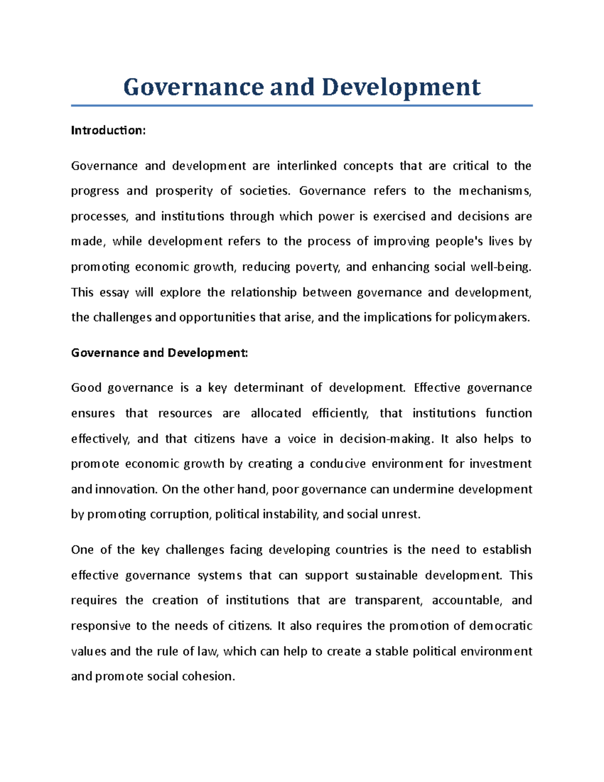 Governance and Development - Governance and Development Introduction ...
