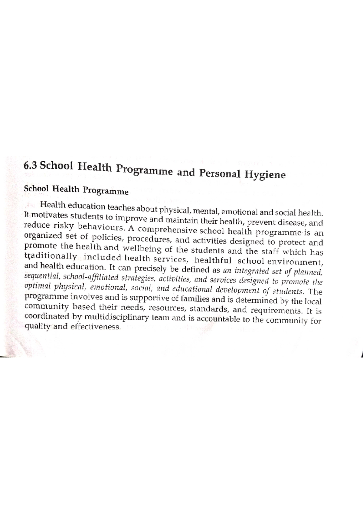 School health program - Health Education And Nutrition - UoK - Studocu