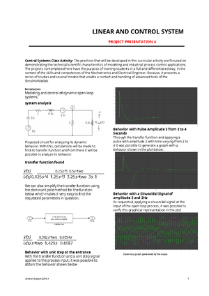 Tuning of controllers - Project 1 - II Linear and Control Systems Unit ...