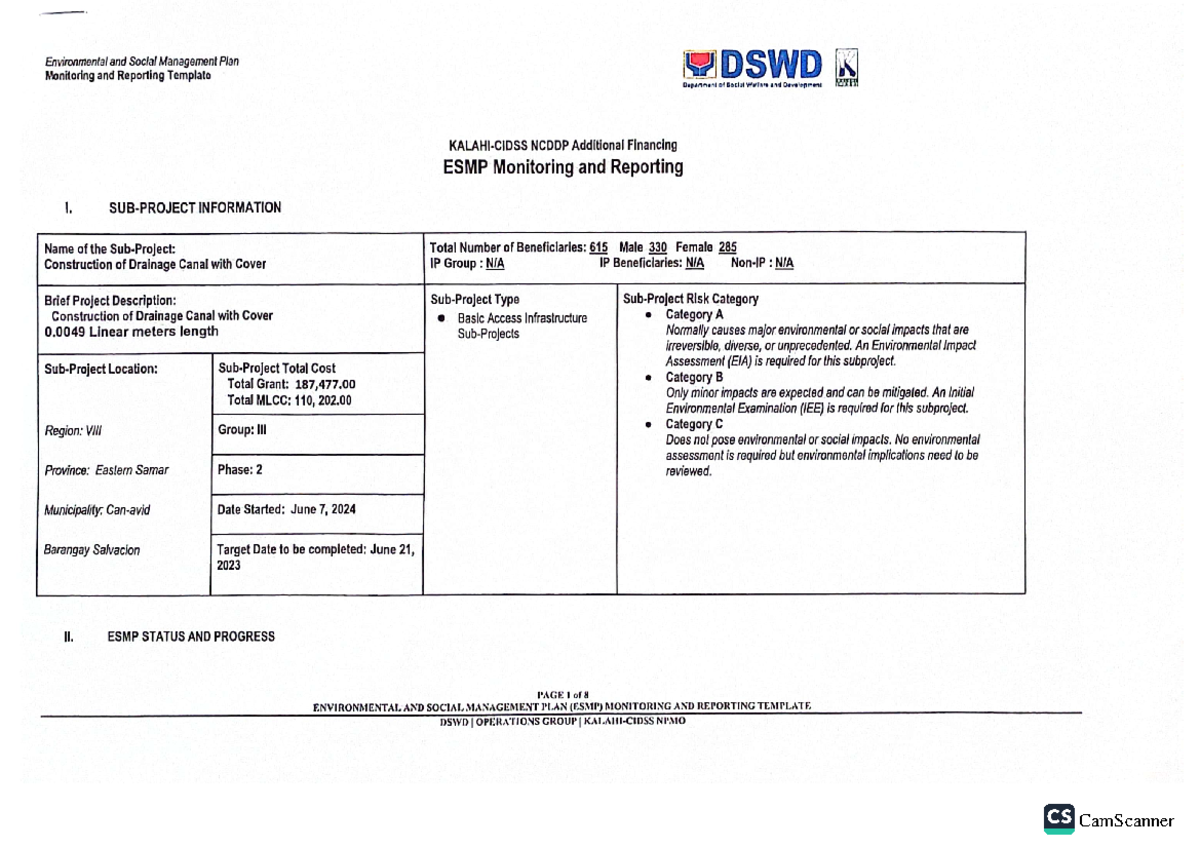 ESMP Salvacion - A sample document of ESMP - Environmental and Social ...
