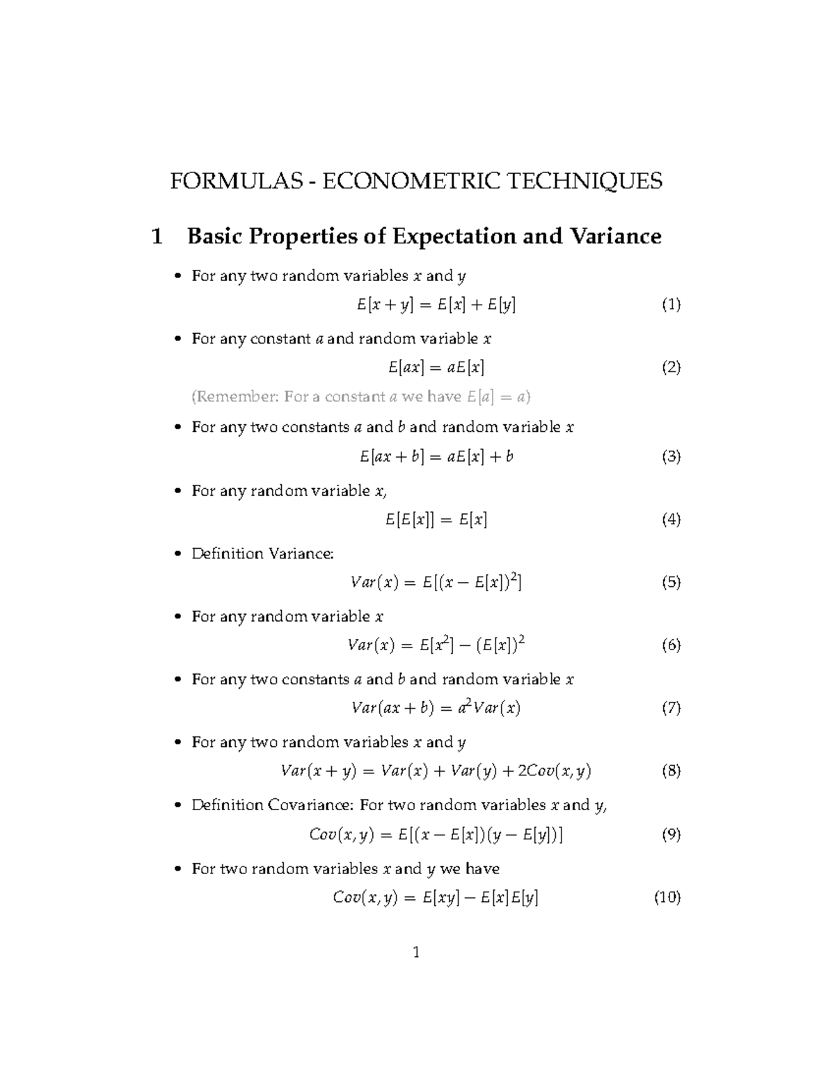 Formulas and Facts 1, clase practica - FORMULAS - ECONOMETRIC ...