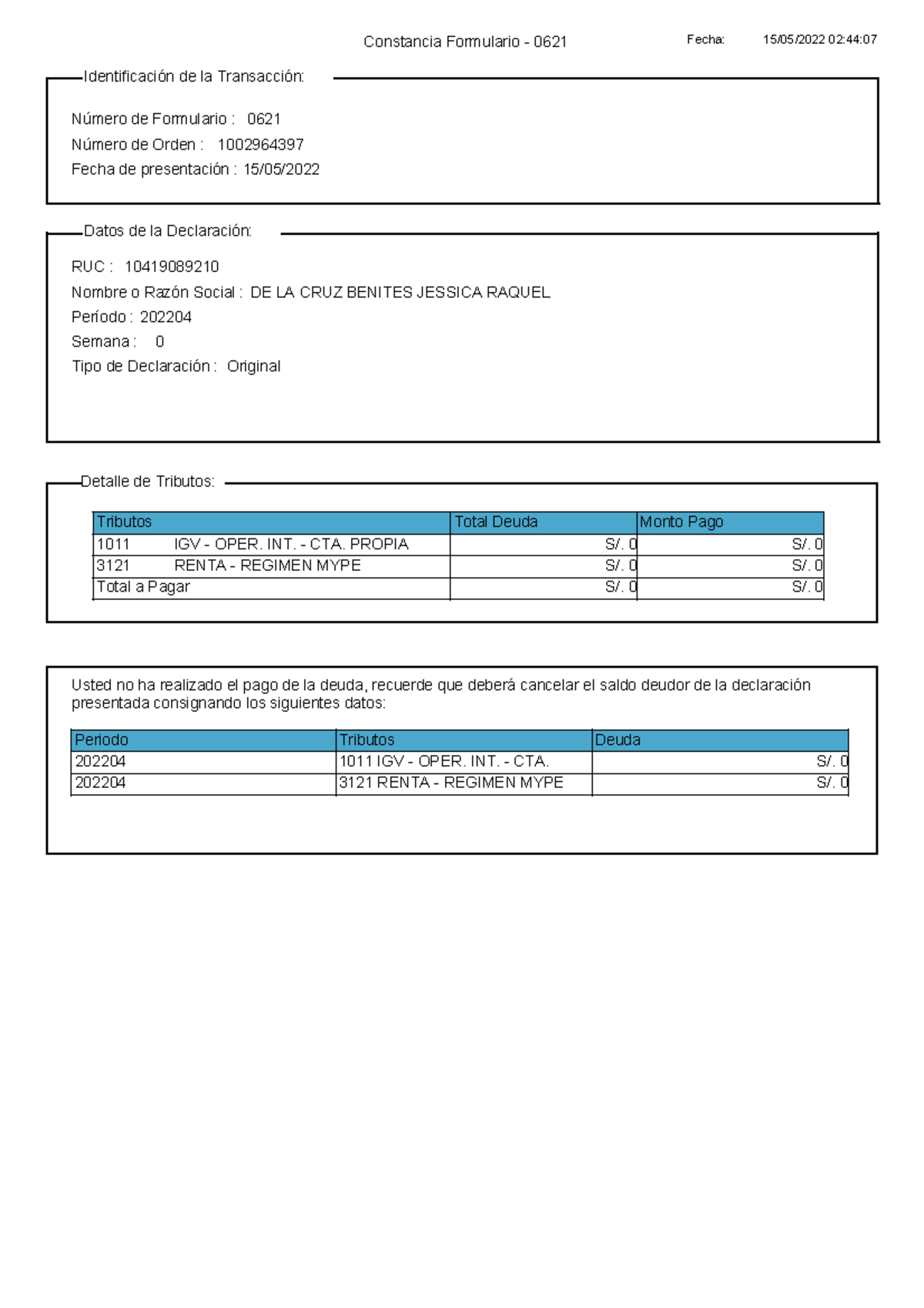 Constancias pagos 4 - PRESENTACION DE LA DECLARACION JURADA ...