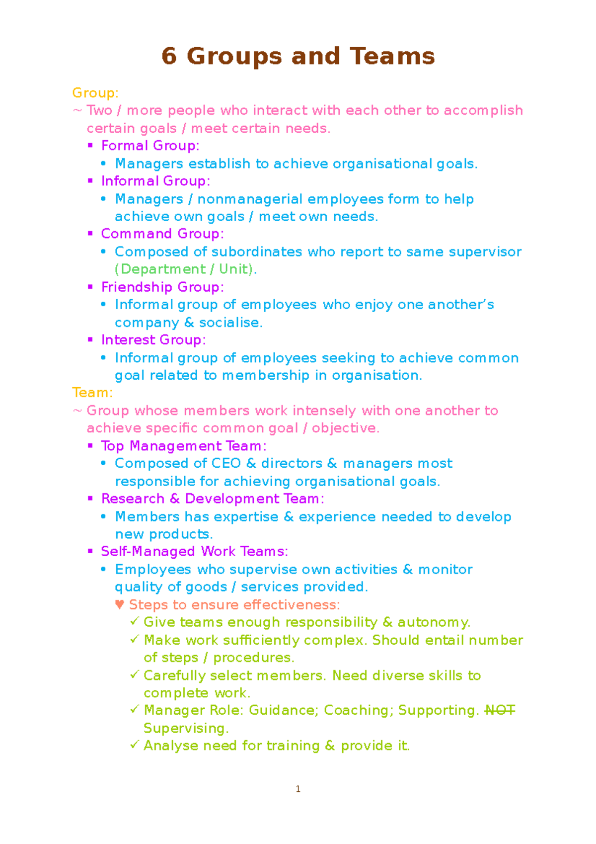 Unit 6 Groups and Teams - 6 Groups and Teams Group: Two / more people ...