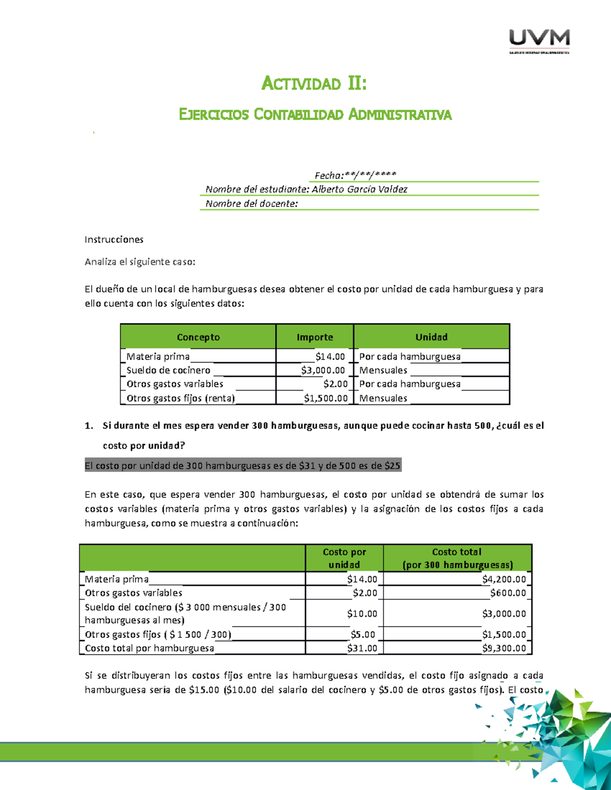 U1 Ejercicios A2 - UY7 - ACTIVIDAD II: EJERCICIOS CONTABILIDAD ...
