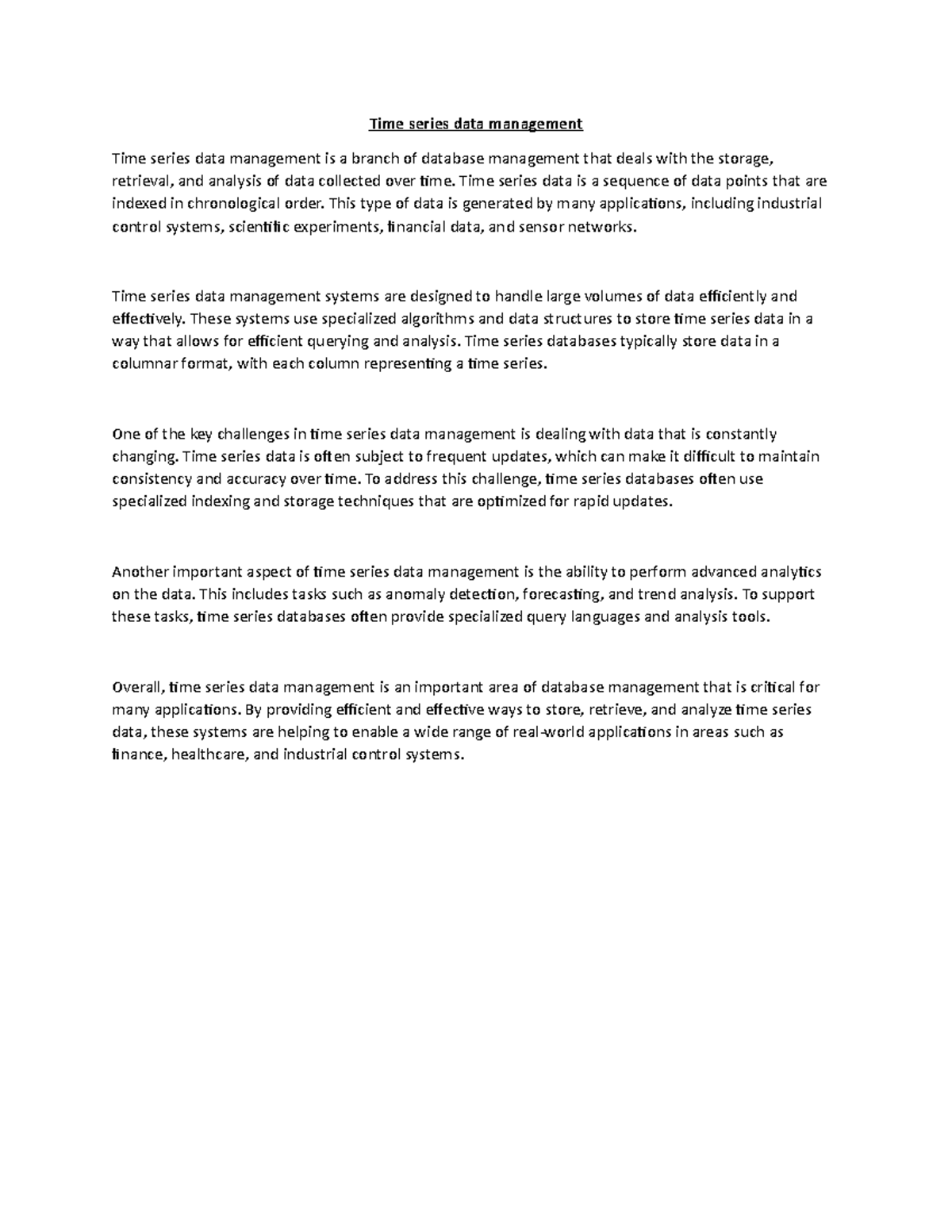 Time series data management - Time series data is a sequence of data ...