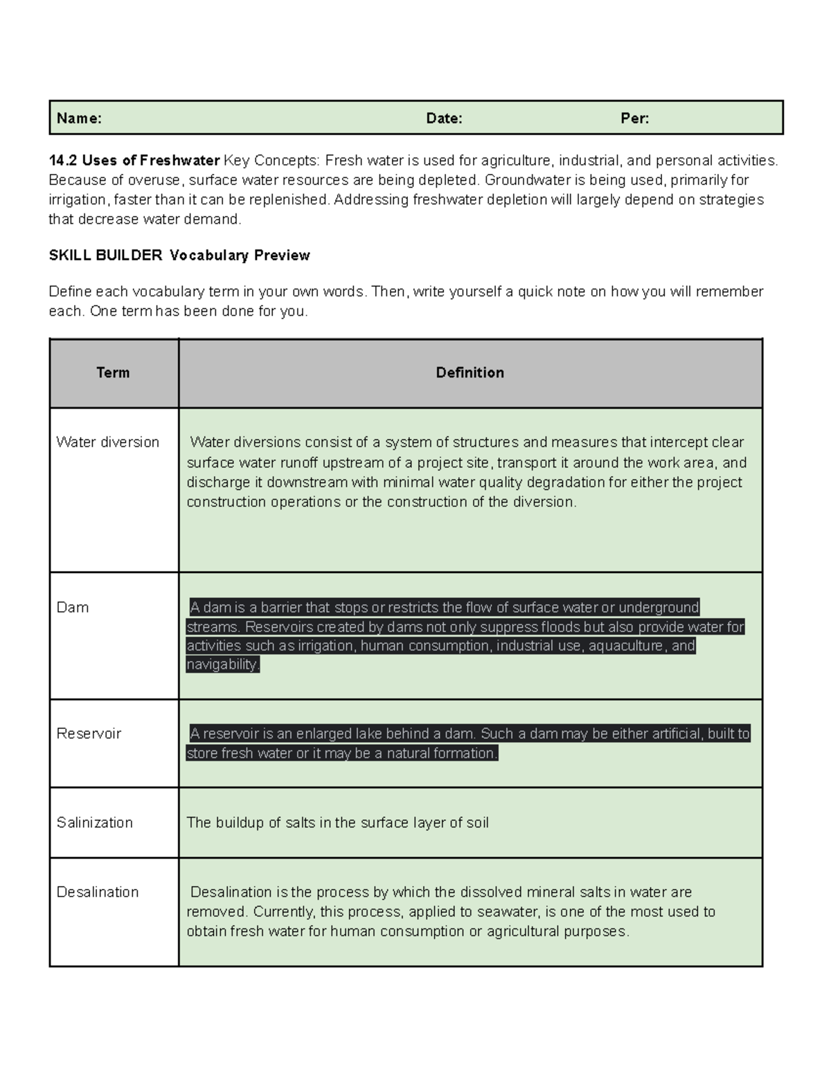 Ch. 14.2 Notes Rienforcement（副本） - Name: Date: Per: 14 Uses of ...