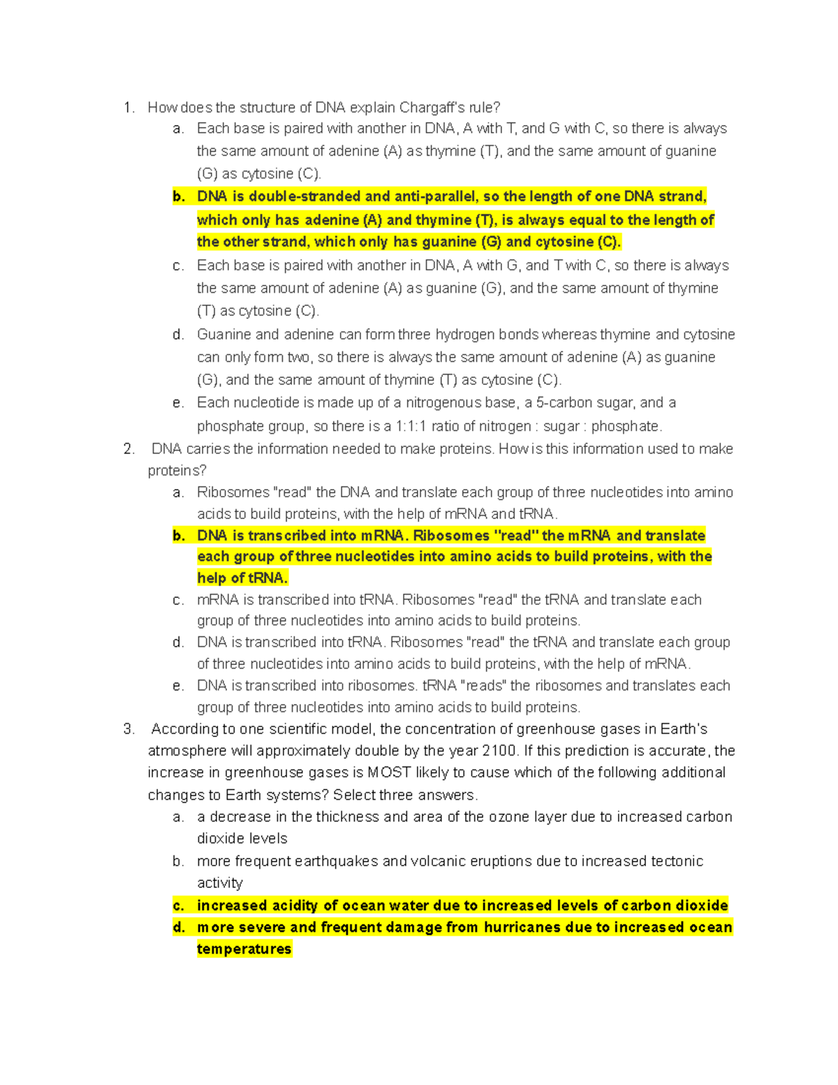 Review Questions #1 KEY - How does the structure of DNA explain ...