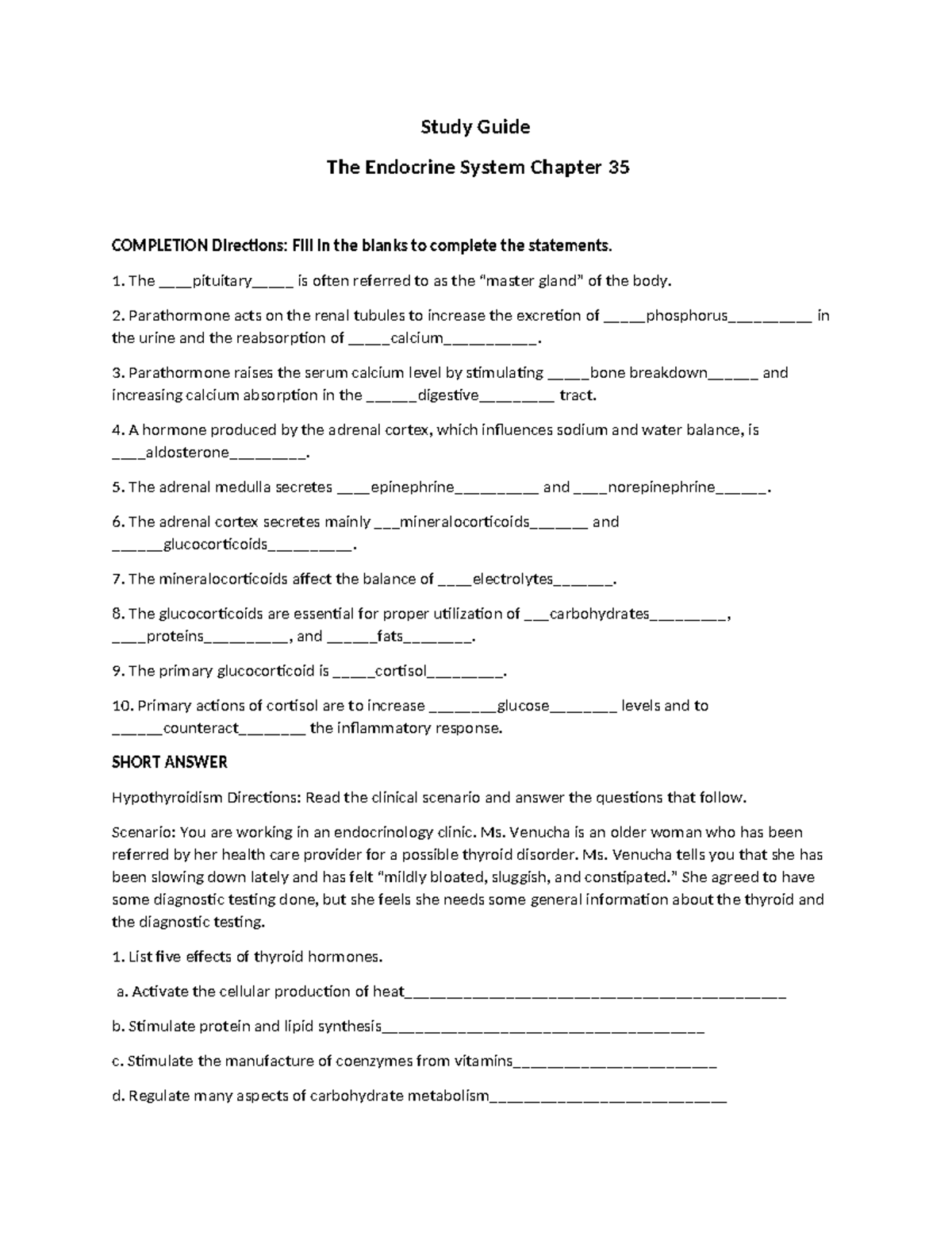 Ch 35 Endocrine System Study Guide - Study Guide The Endocrine System ...