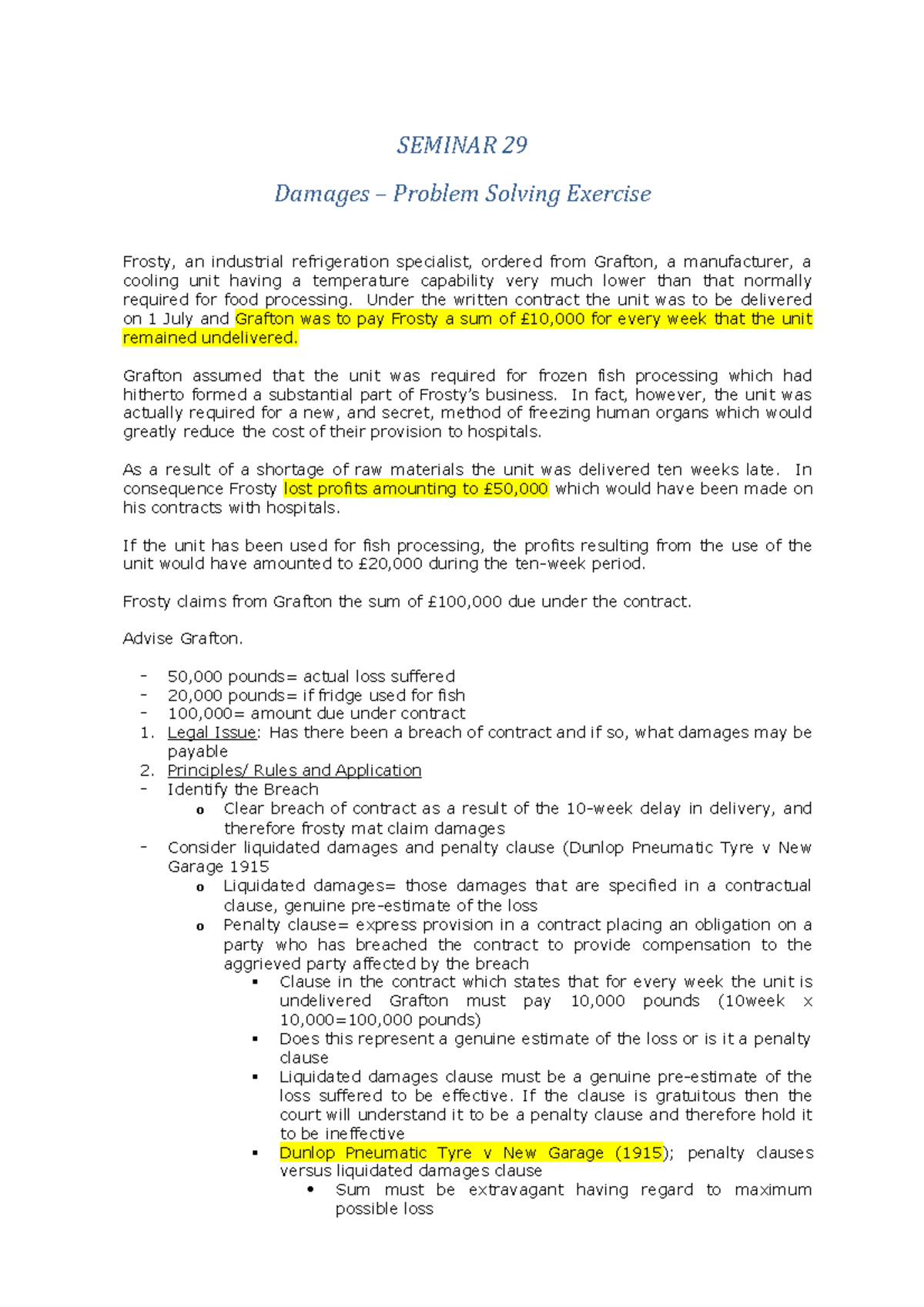 Seminar 29 Damages Problem Solving (2020-21) - SEMINAR 29 Damages ...