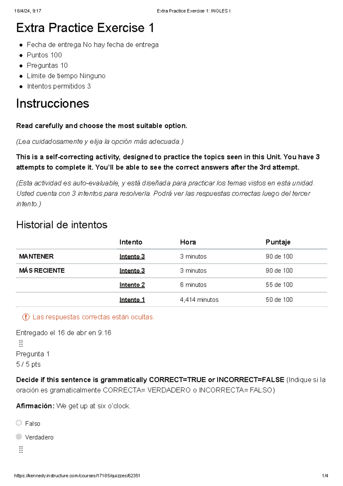 Extra Practice Exercise 1 Ingles I - Extra Practice Exercise 1 Fecha de entrega No hay fecha de ...