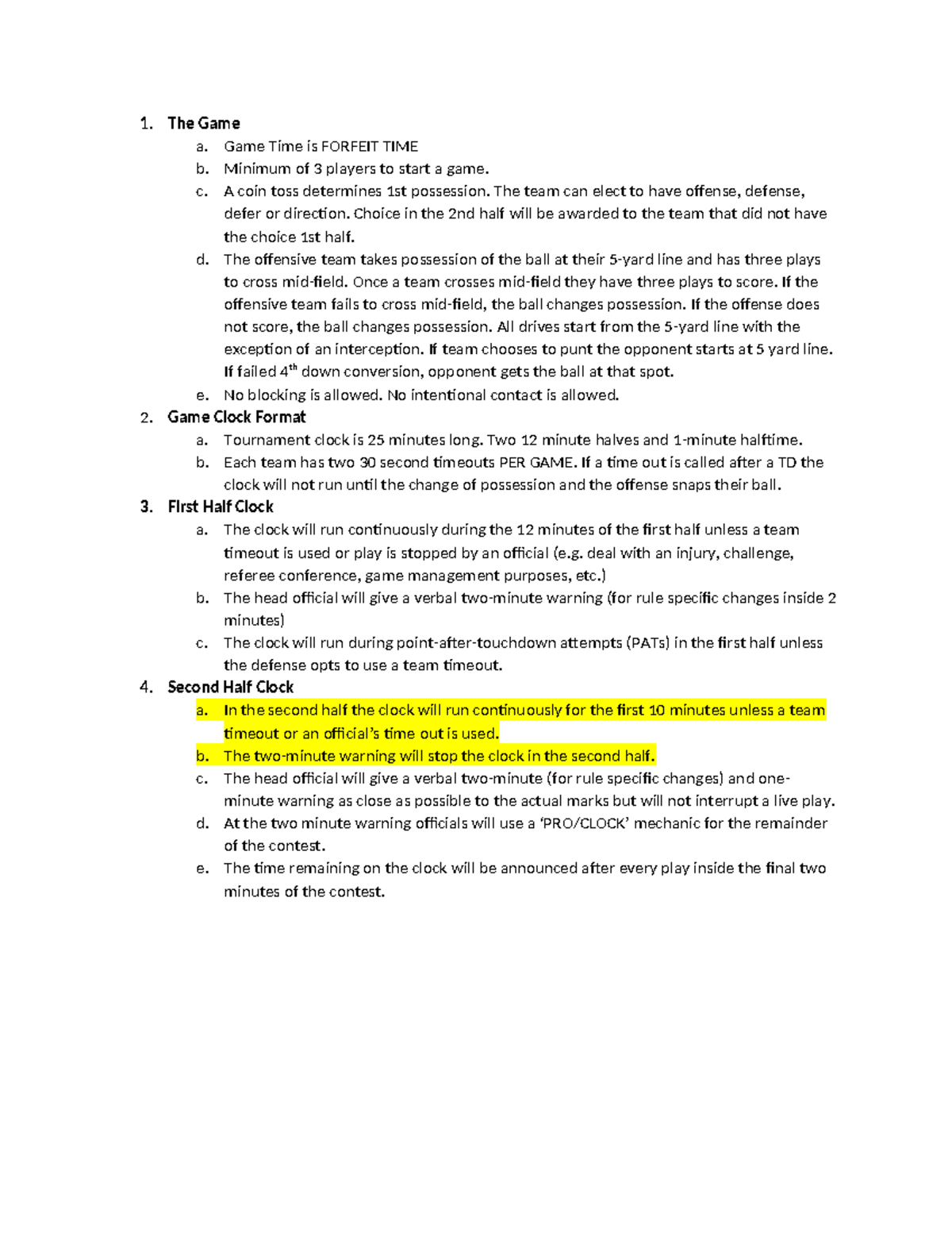 Flag-Football-Rules 2 - 1. The Game a. Game Time is FORFEIT TIME b ...