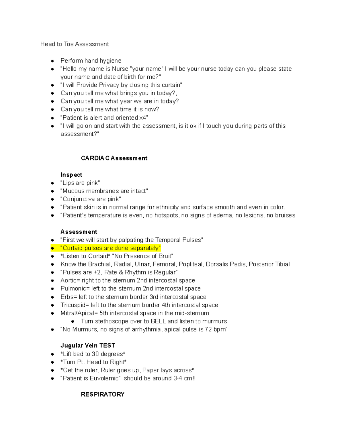 Head to Toe Assessment - others - Head to Toe Assessment Perform hand ...