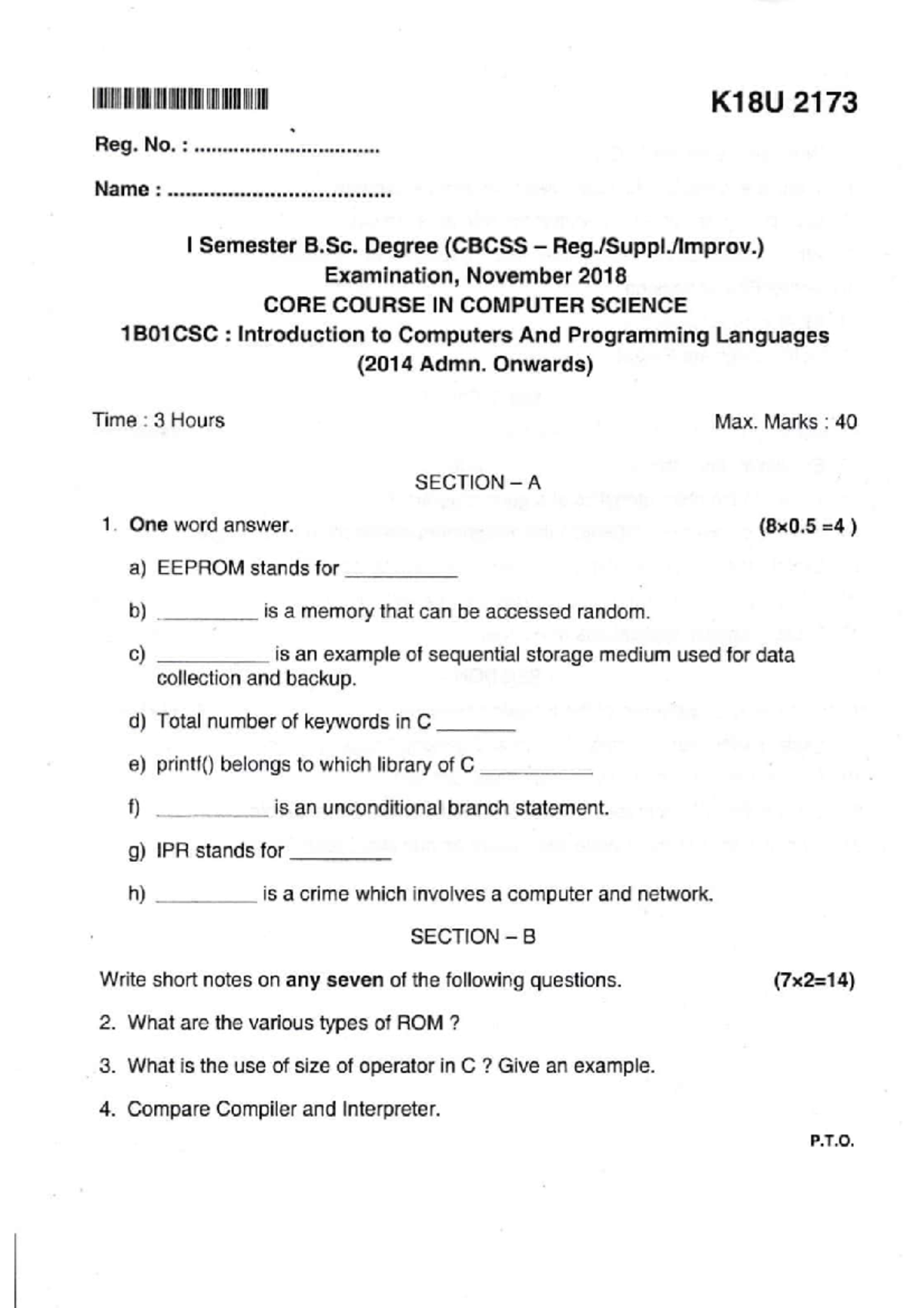 1 B01csc Lntroduction To Gomputers And Programming Languages
