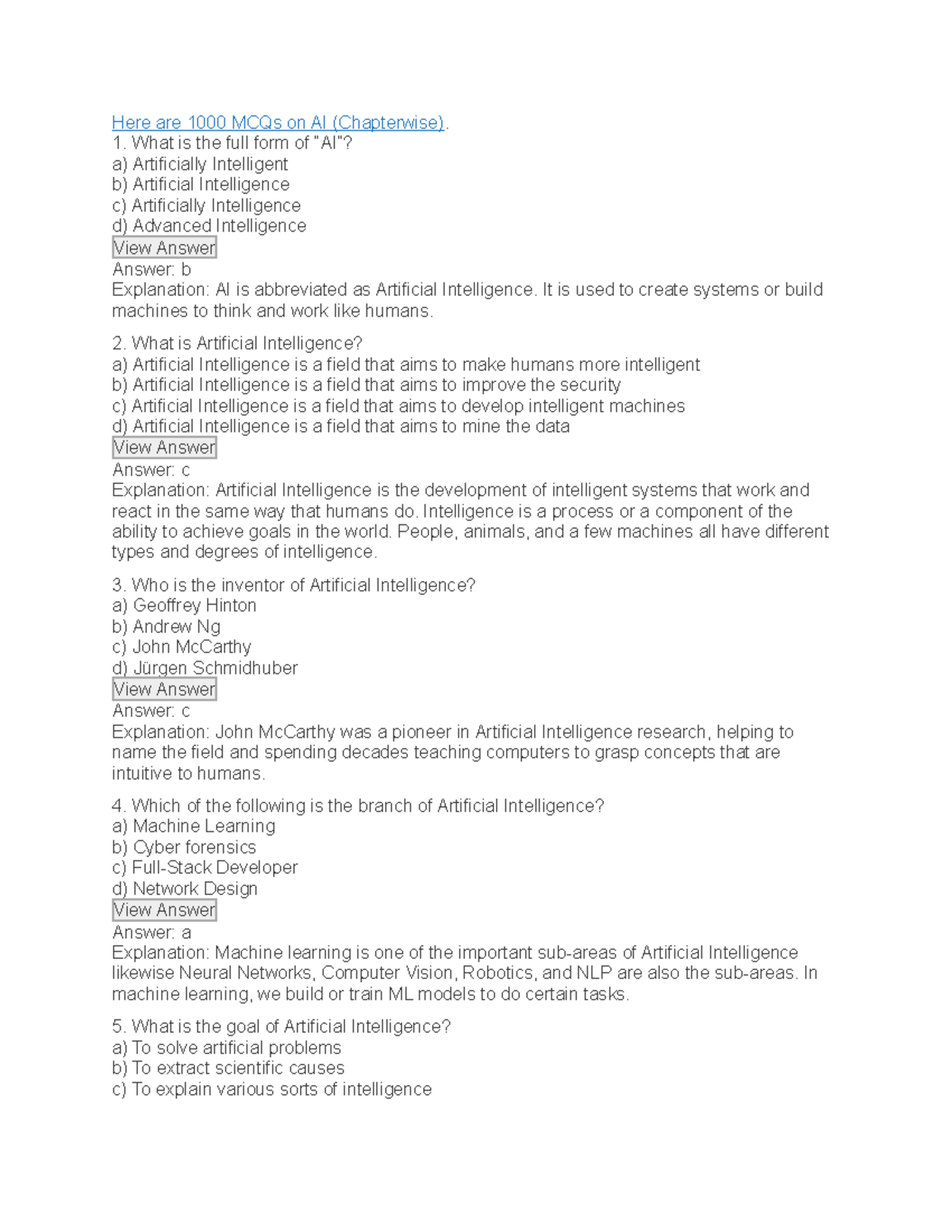 Here are 1000 MCQs on AI - mcq - Here are 1000 MCQs on AI (Chapterwise ...