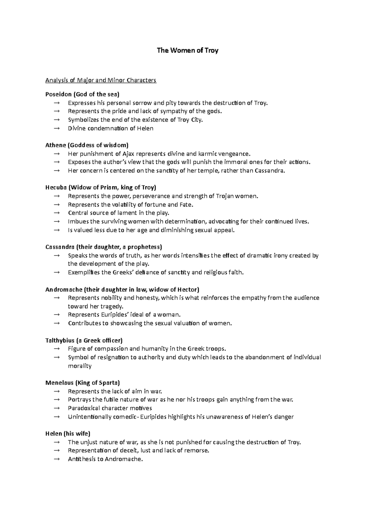 The Women of Troy Revision Guide - The Women of Troy Analysis of Major ...