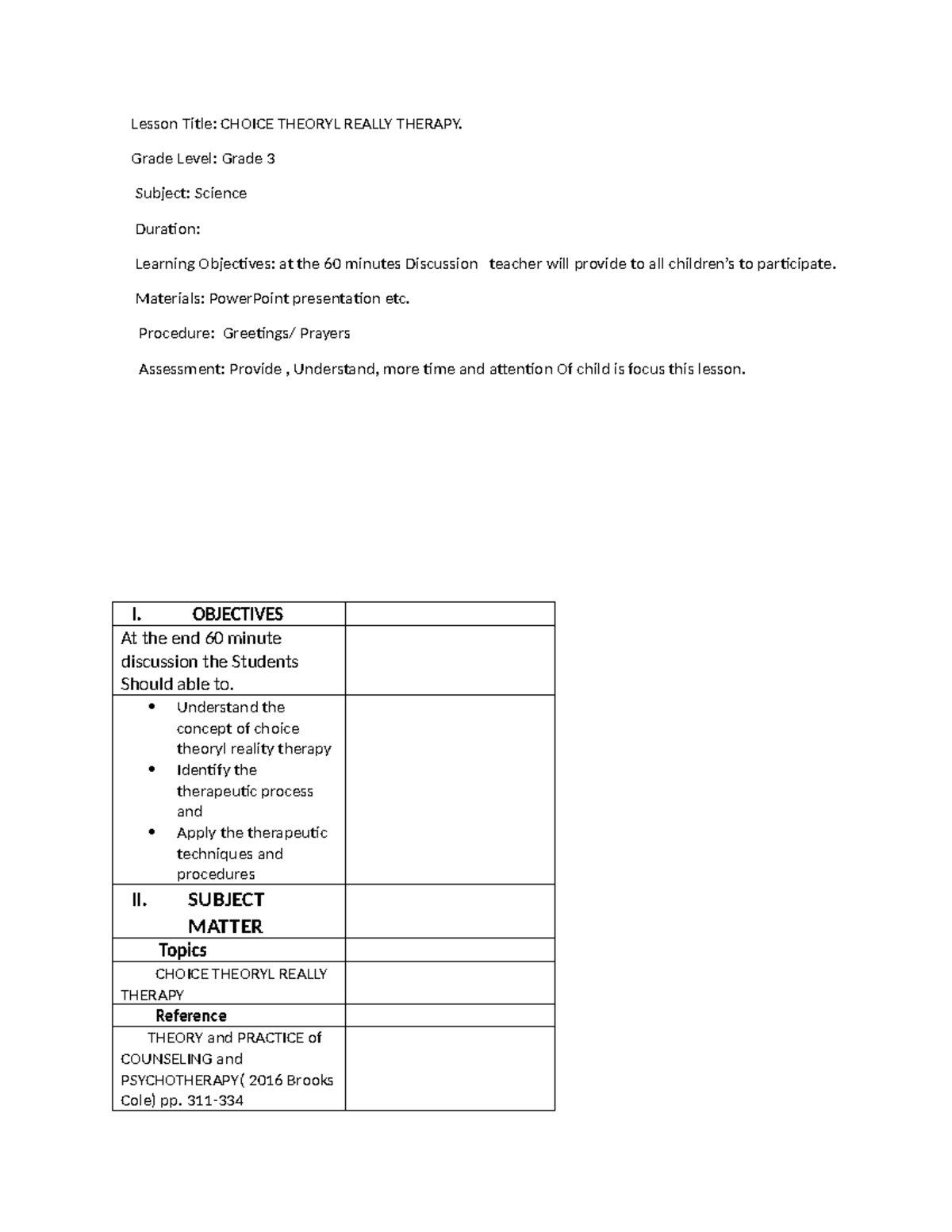 Kung - Education purpose only - Lesson Title: CHOICE THEORYL REALLY ...