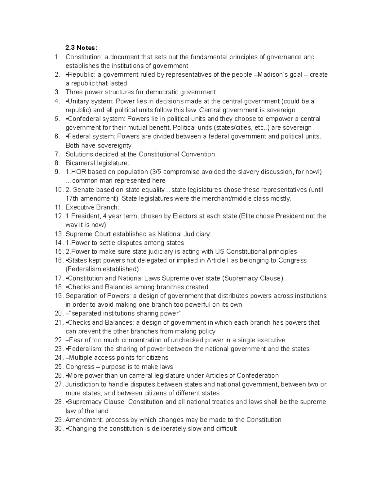In Class Chapter 2.3 Notes - 2 Notes: Constitution: a document that ...