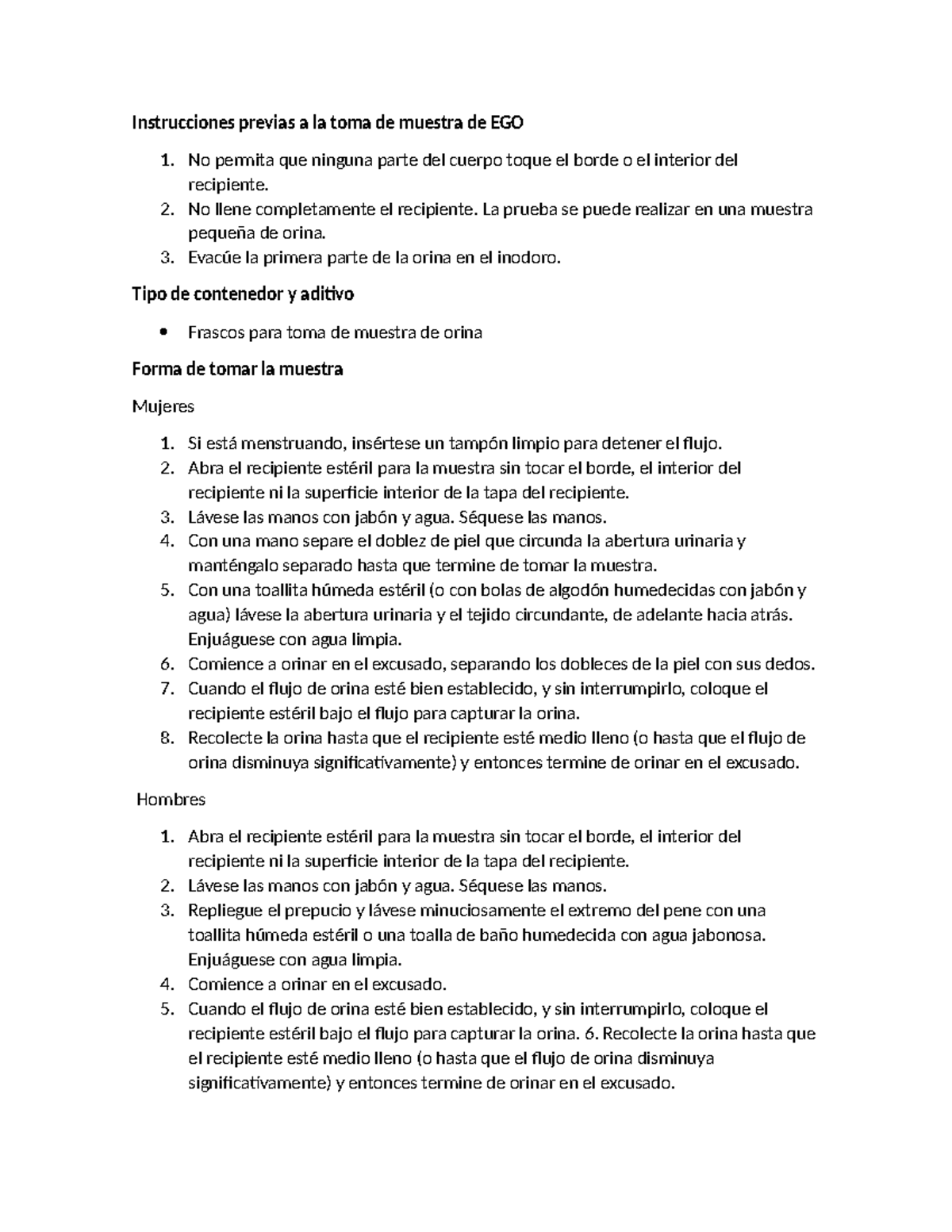 Instrucciones previas a la toma de muestra de EGO - No permita que ...