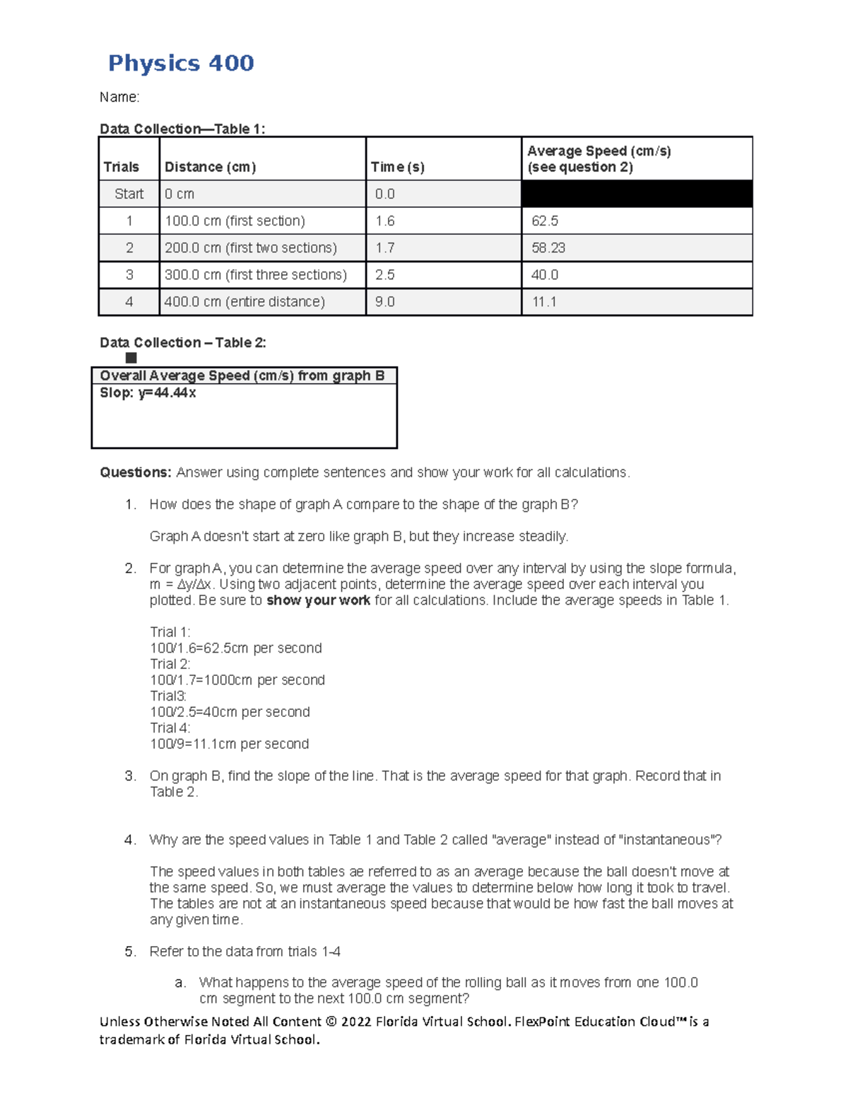 Worksheet 01 08 flvs - ..... - Physics 400 Name: Data Collection—Table ...