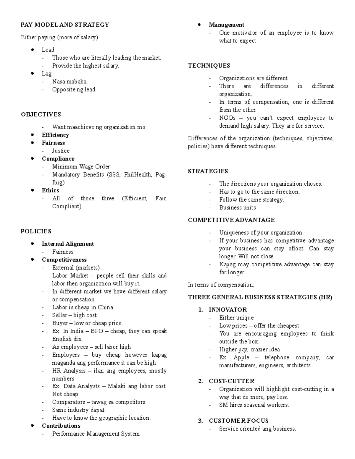 PAY Model AND Strategy Notes - PAY MODEL AND STRATEGY Either paying ...