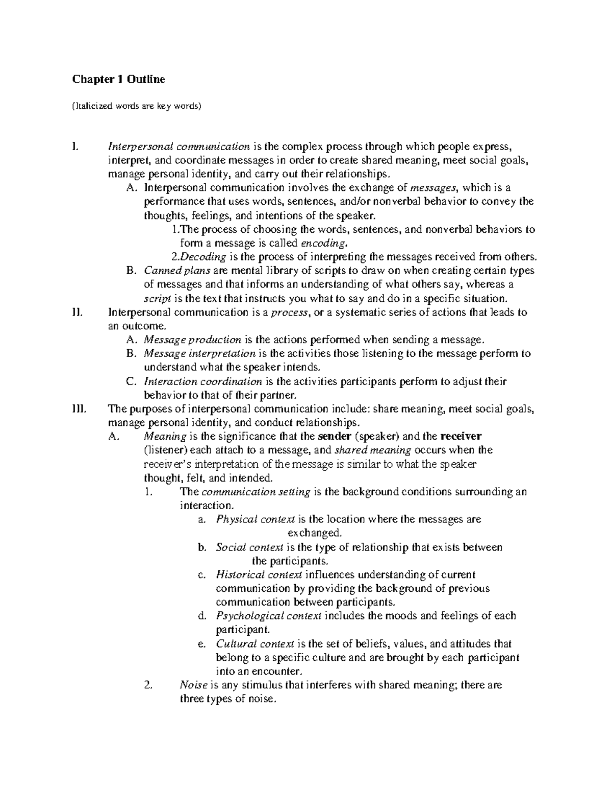 Chapter 1 Outline - lecture - Chapter 1 Outline (Italicized words are ...