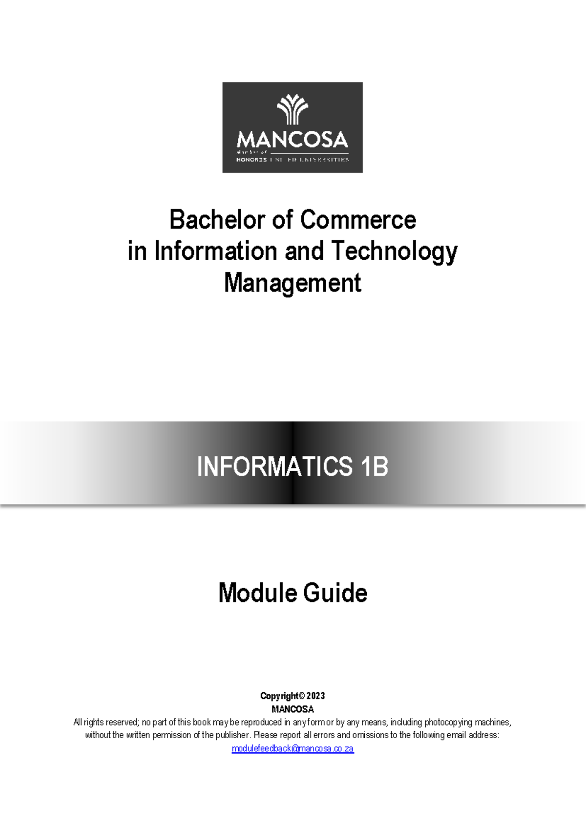 BCOM ITM - Informatics 1B - Bachelor of Commerce in Information and ...