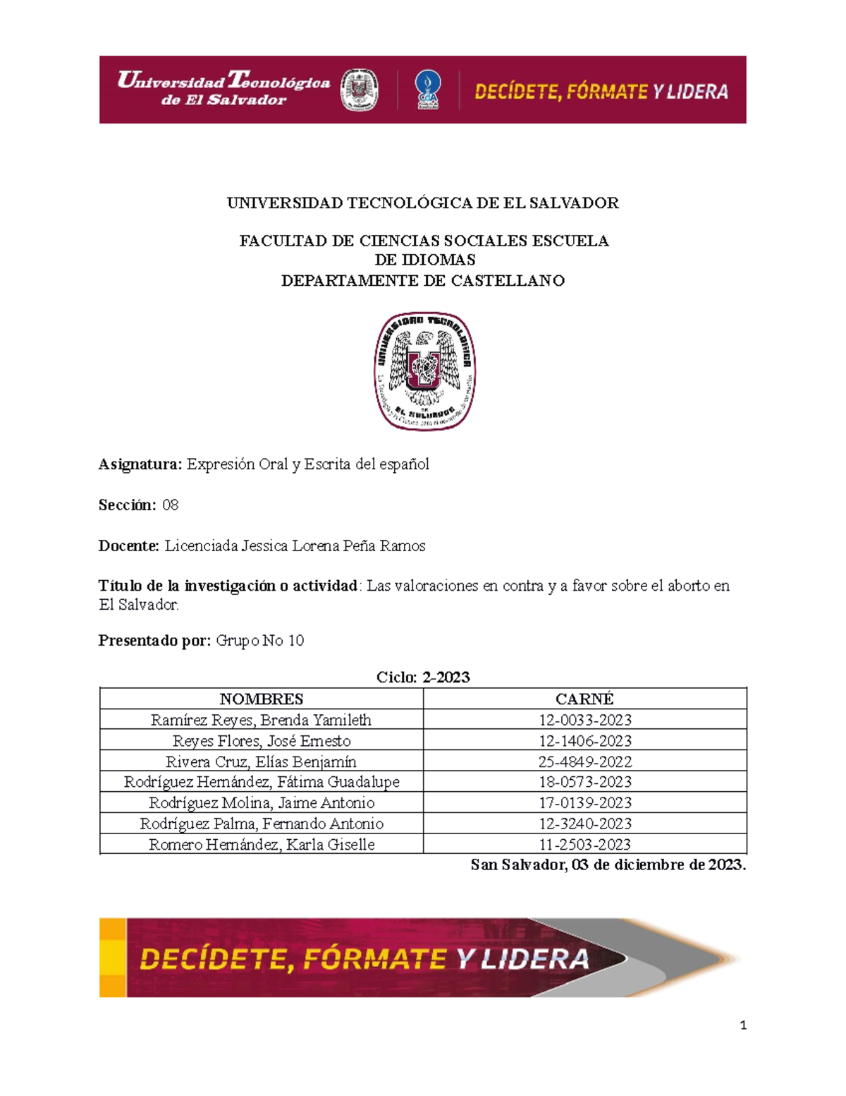 Caratula - asdfasdf - UNIVERSIDAD TECNOLÓGICA DE EL SALVADOR FACULTAD ...