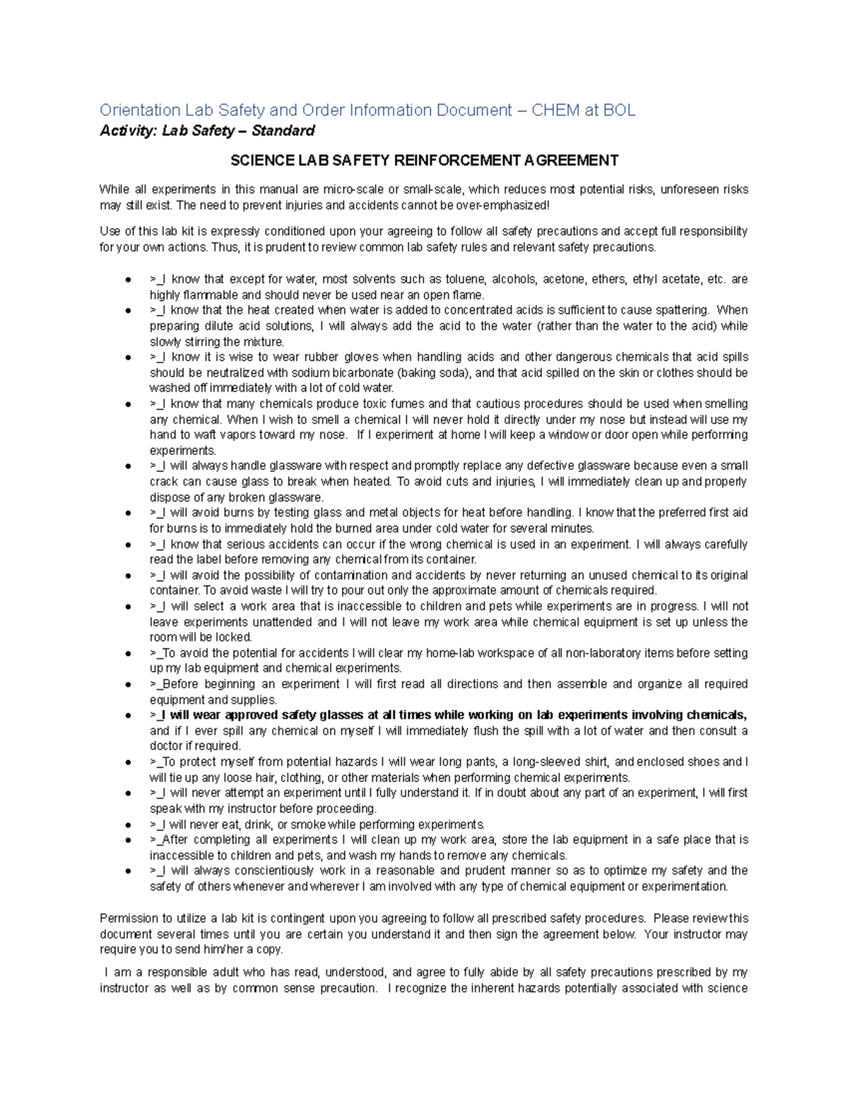 Chem safety lab - it will help you finish the assignment - Orientation ...