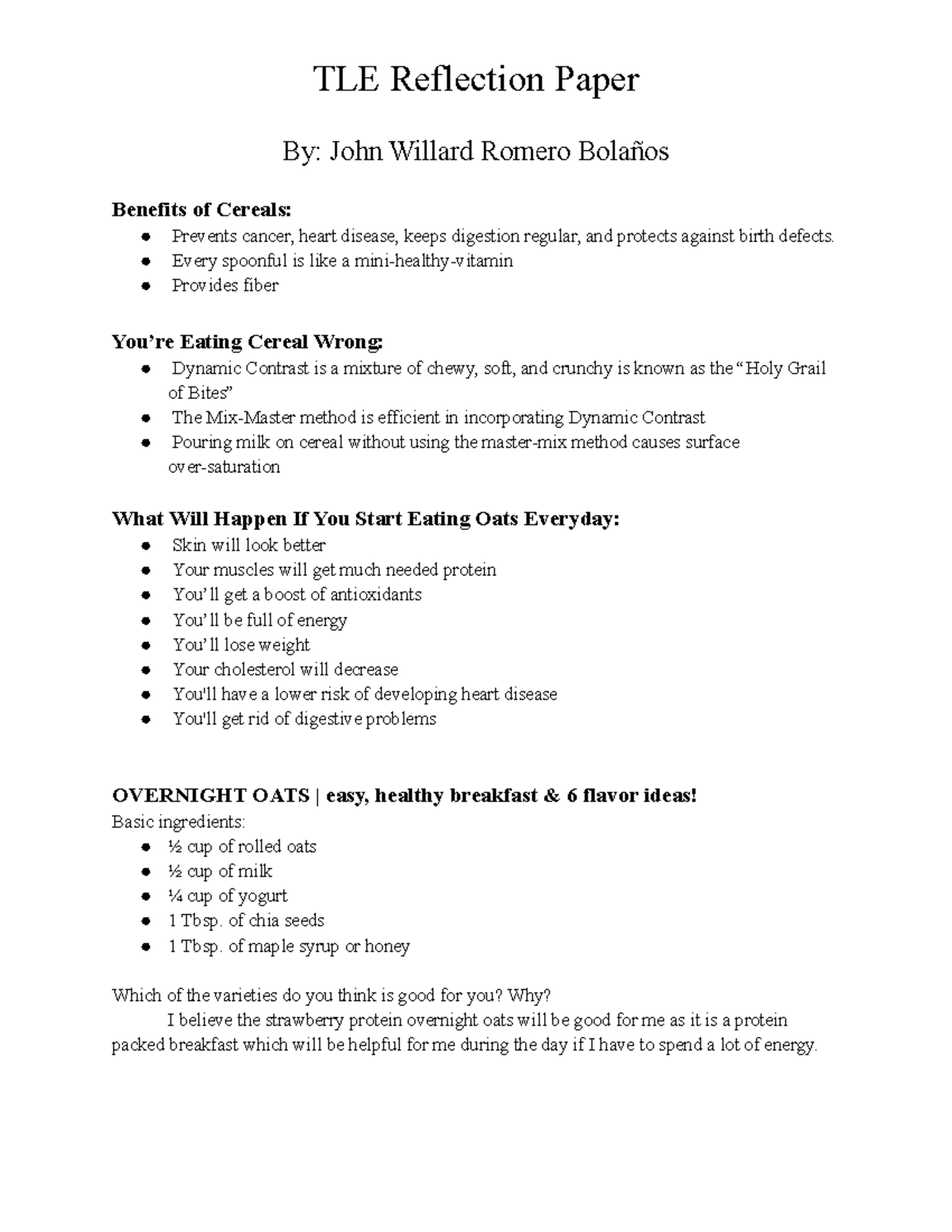 TLE Reflection Paper - Every spoonful is like a mini-healthy-vitamin ...