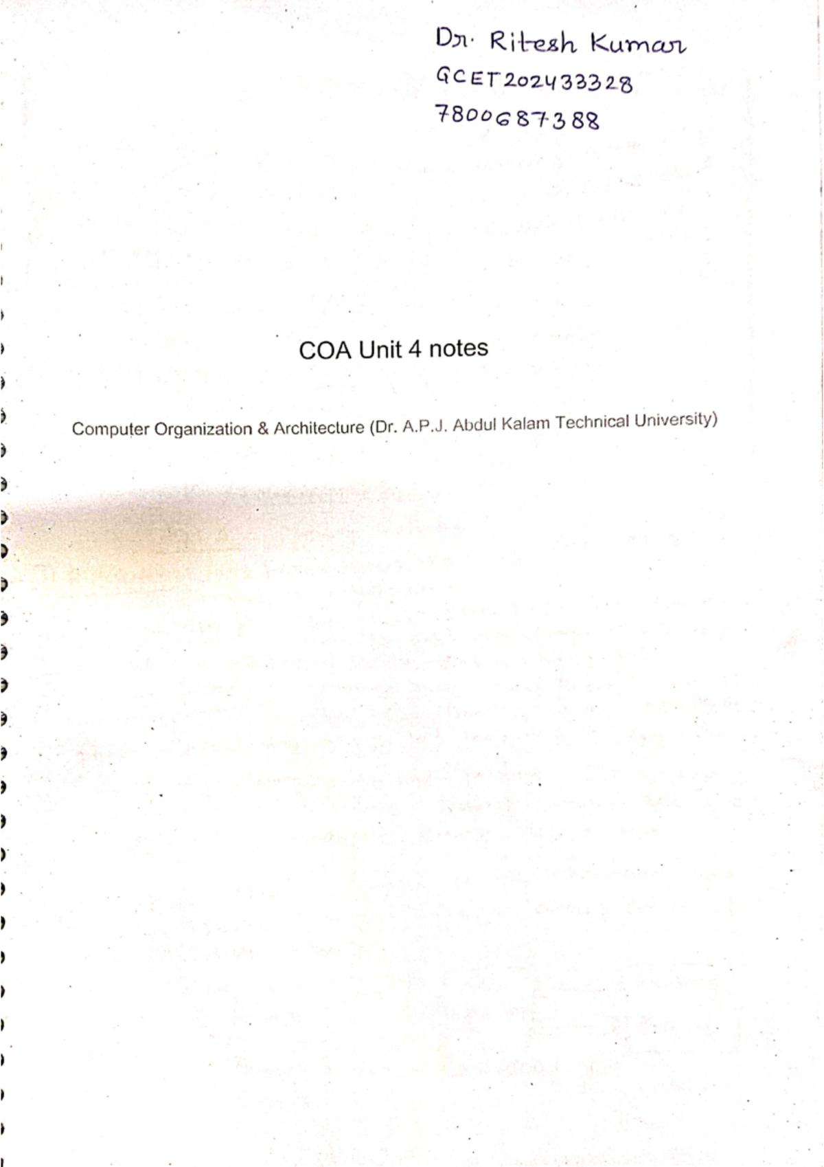 Unit 4 Coa complete notes - Dr. Ritesh Kumar GCET 7800687388 COA Unit 4 ...