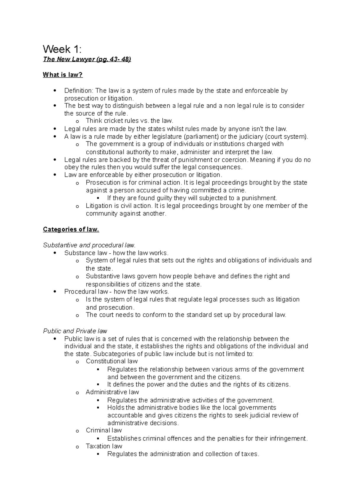 LAW5000 Lecture Notes 1 8 Week 1 The New Lawyer pg 43 48 What