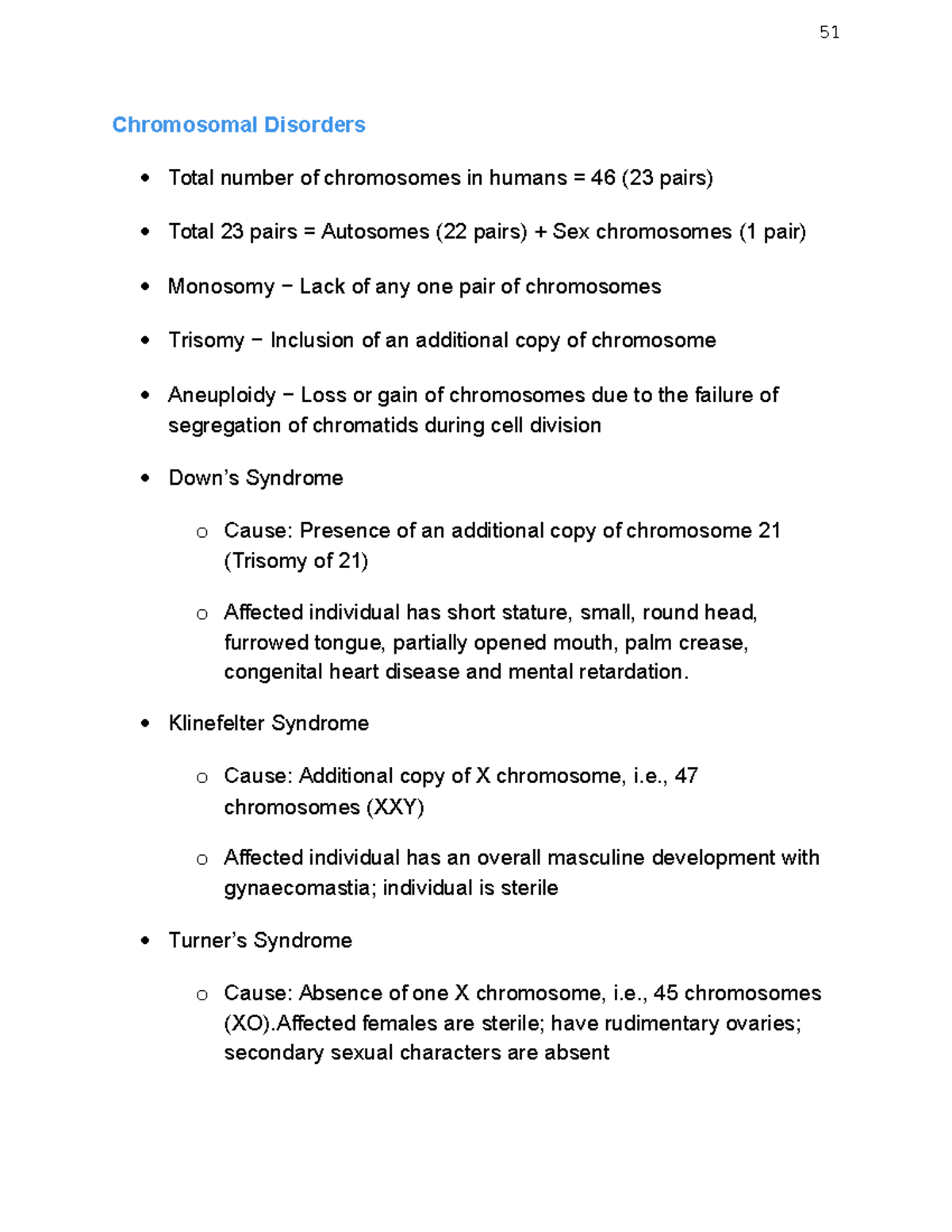 Bio Notes 12-11 - Chromosomal Disorders Total number of chromosomes in ...