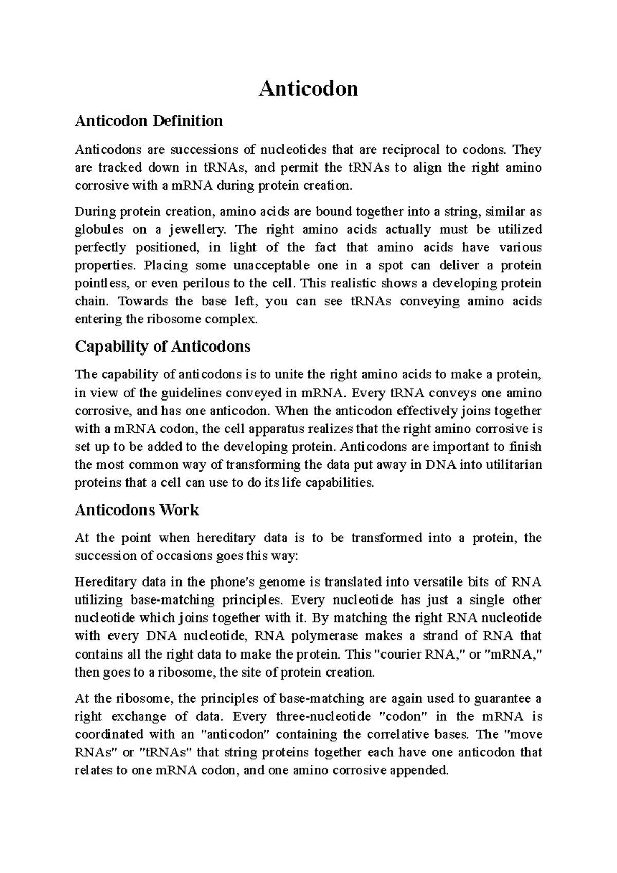 Anticodon - Anticodon Anticodon Definition Anticodons are successions of nucleotides that are ...