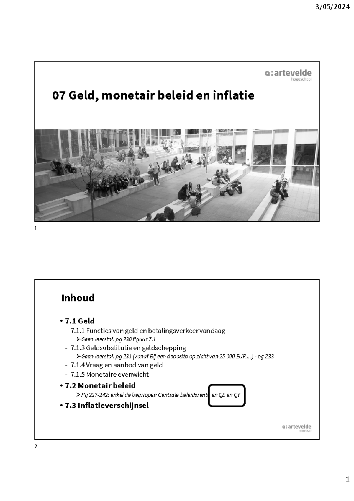 Hoofdstuk 7 - Deel II - 07 Geld, monetair beleid en inflatie Inhoud • 7 ...