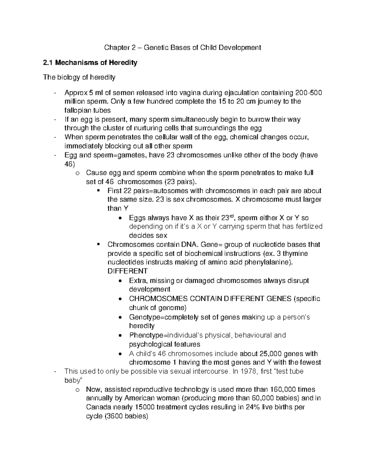 Chapter 2 - Chapter 2 – Genetic Bases of Child Development 2 Mechanisms ...
