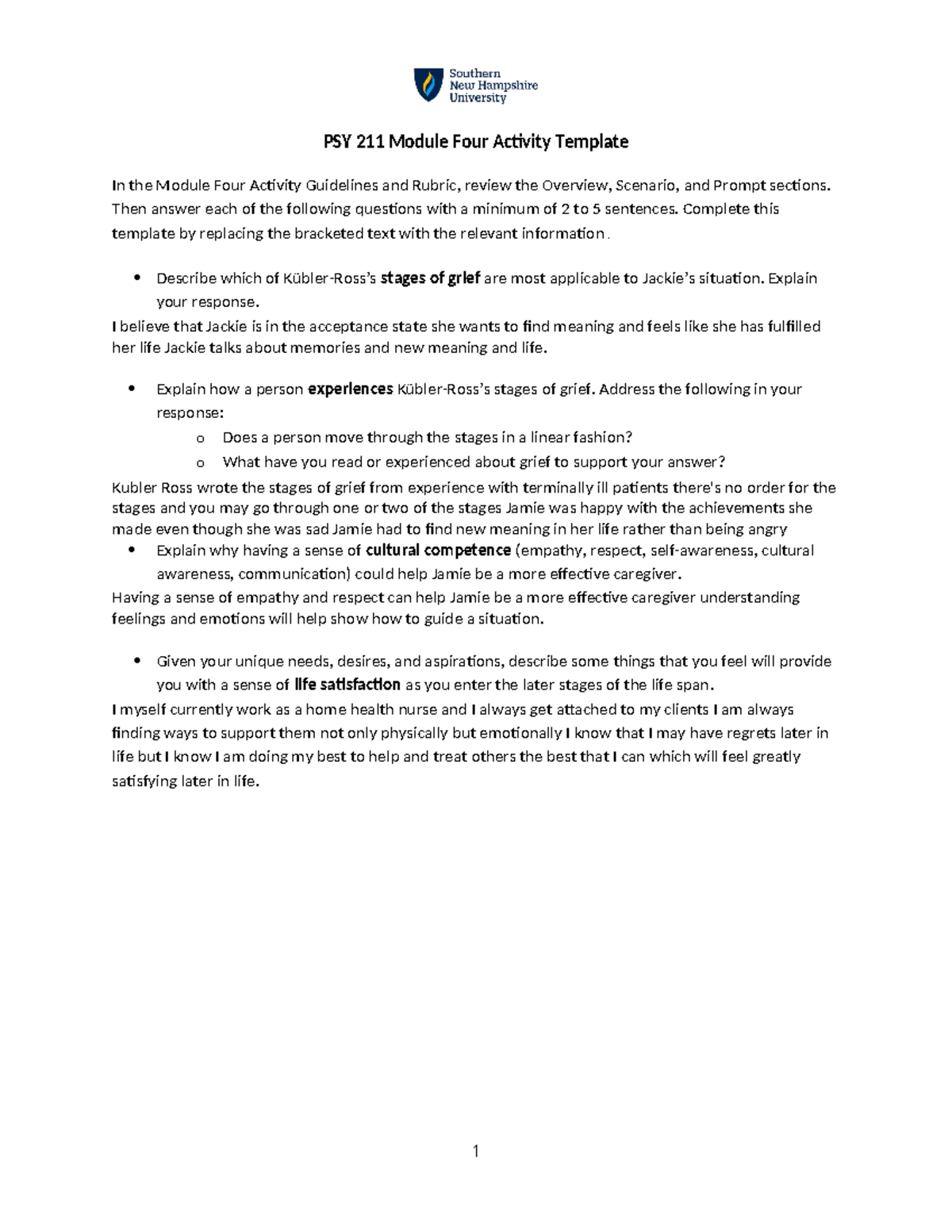 PSY 211 Module Four Activity Template - Then answer each of the ...