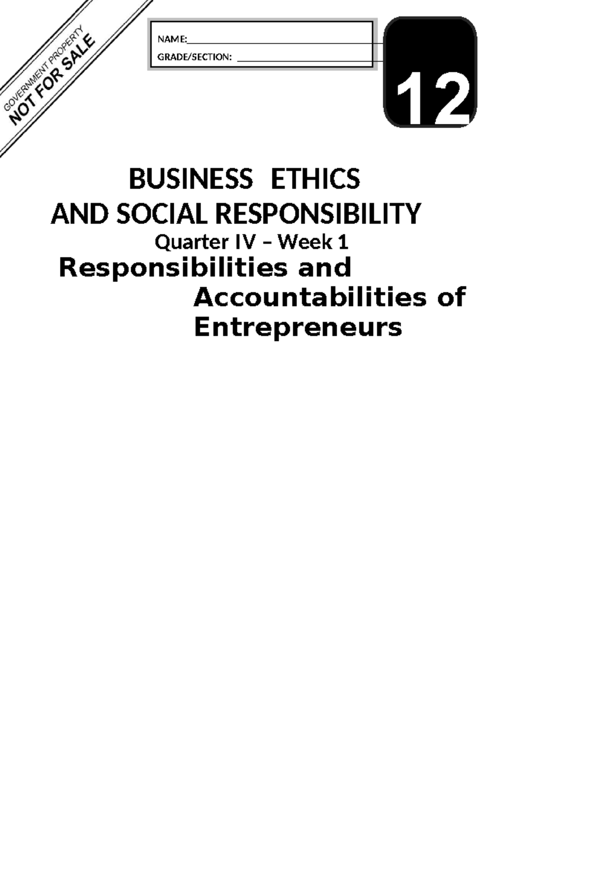 Business ethics ABM 12 1 - Responsibilities and Accountabilities of ...