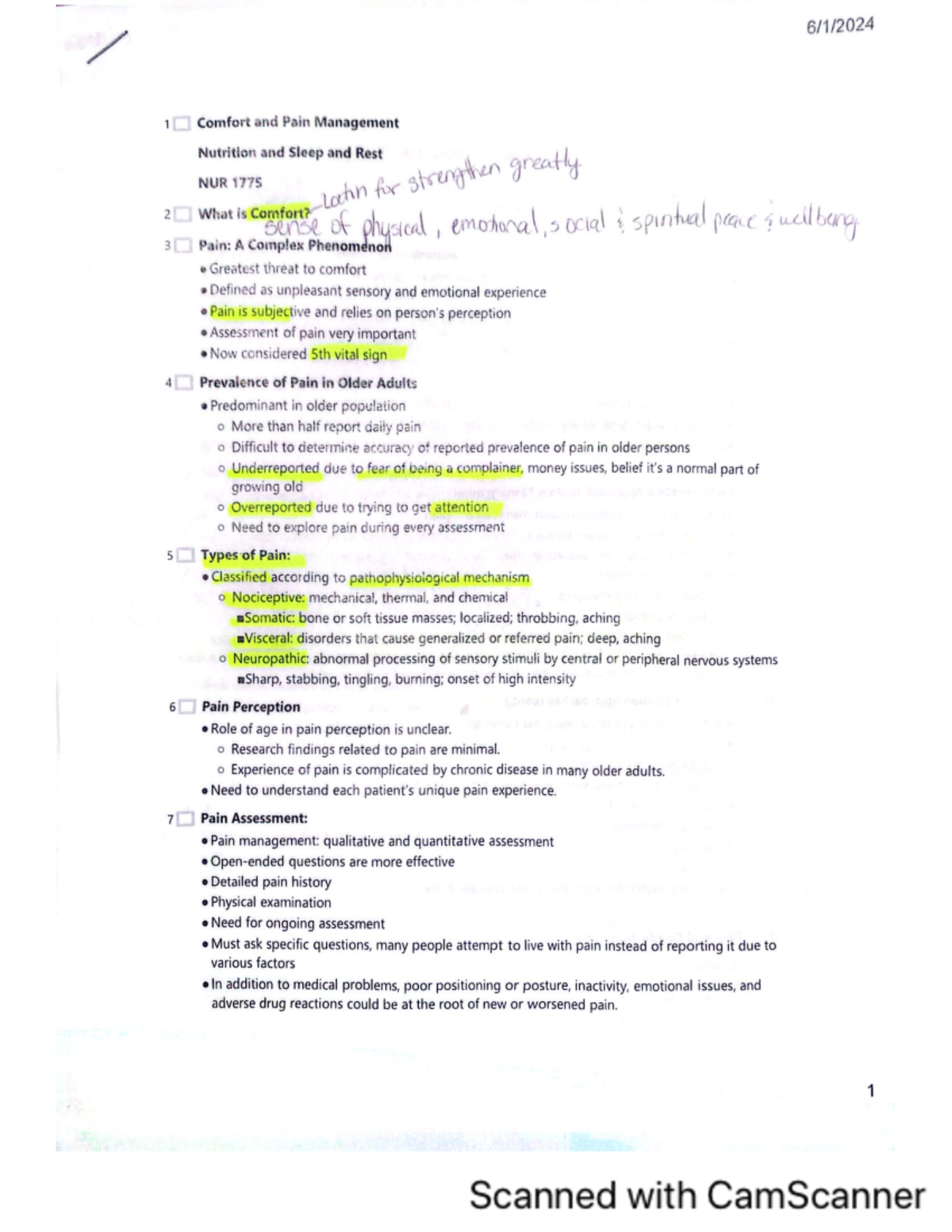 Lecture 6-3 - 1 Comfort and Pain Management Nutrition and Sleep and ...