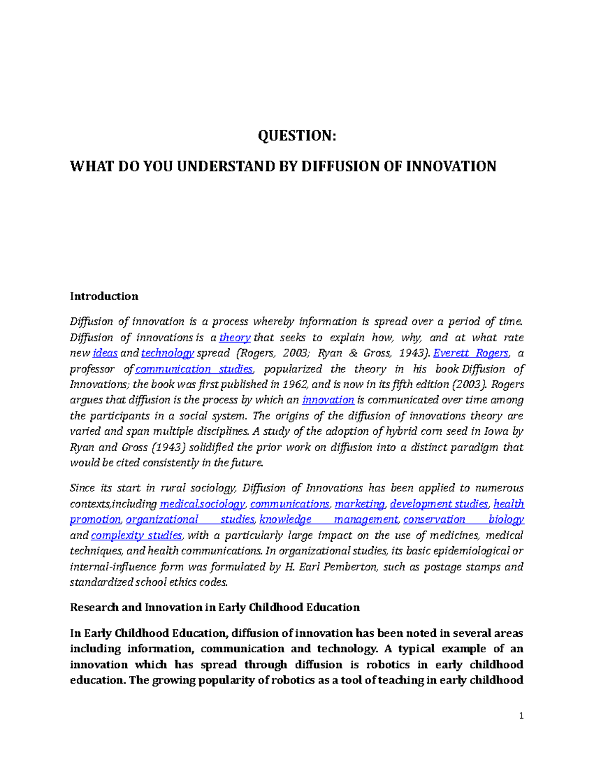 ECE 424 - ICT IN ECE - QUESTION: WHAT DO YOU UNDERSTAND BY DIFFUSION OF ...