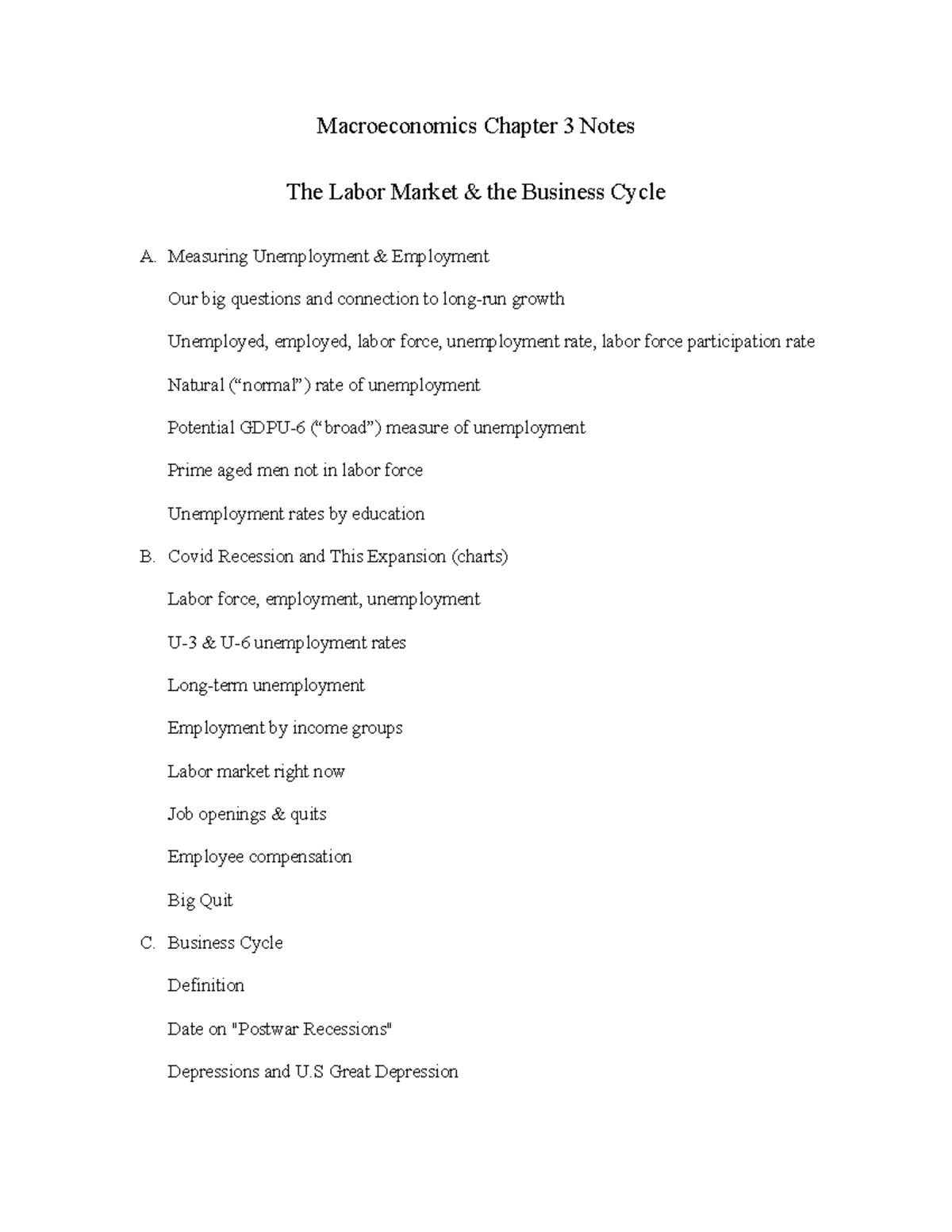 Chapter 3 Notes - The Labor Market and the Business Cycle ...