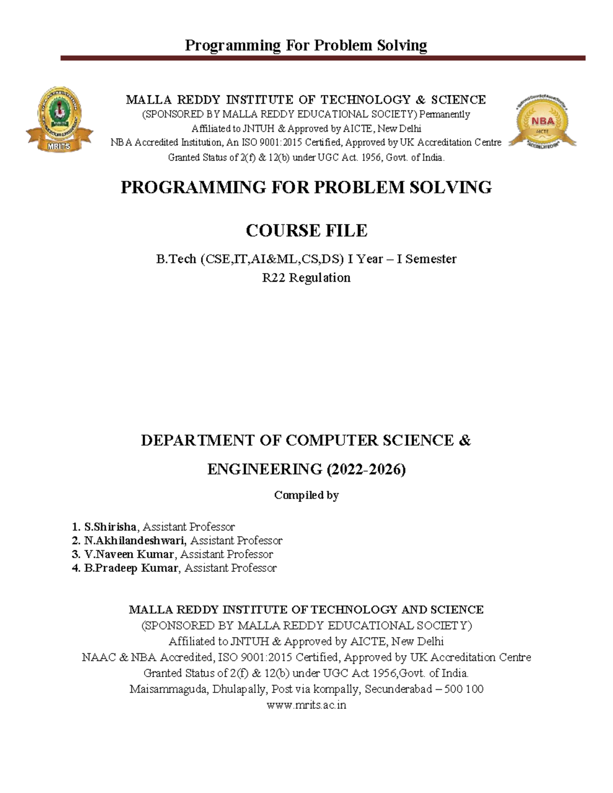 cyber security in computer science and engineering - MALLA REDDY ...