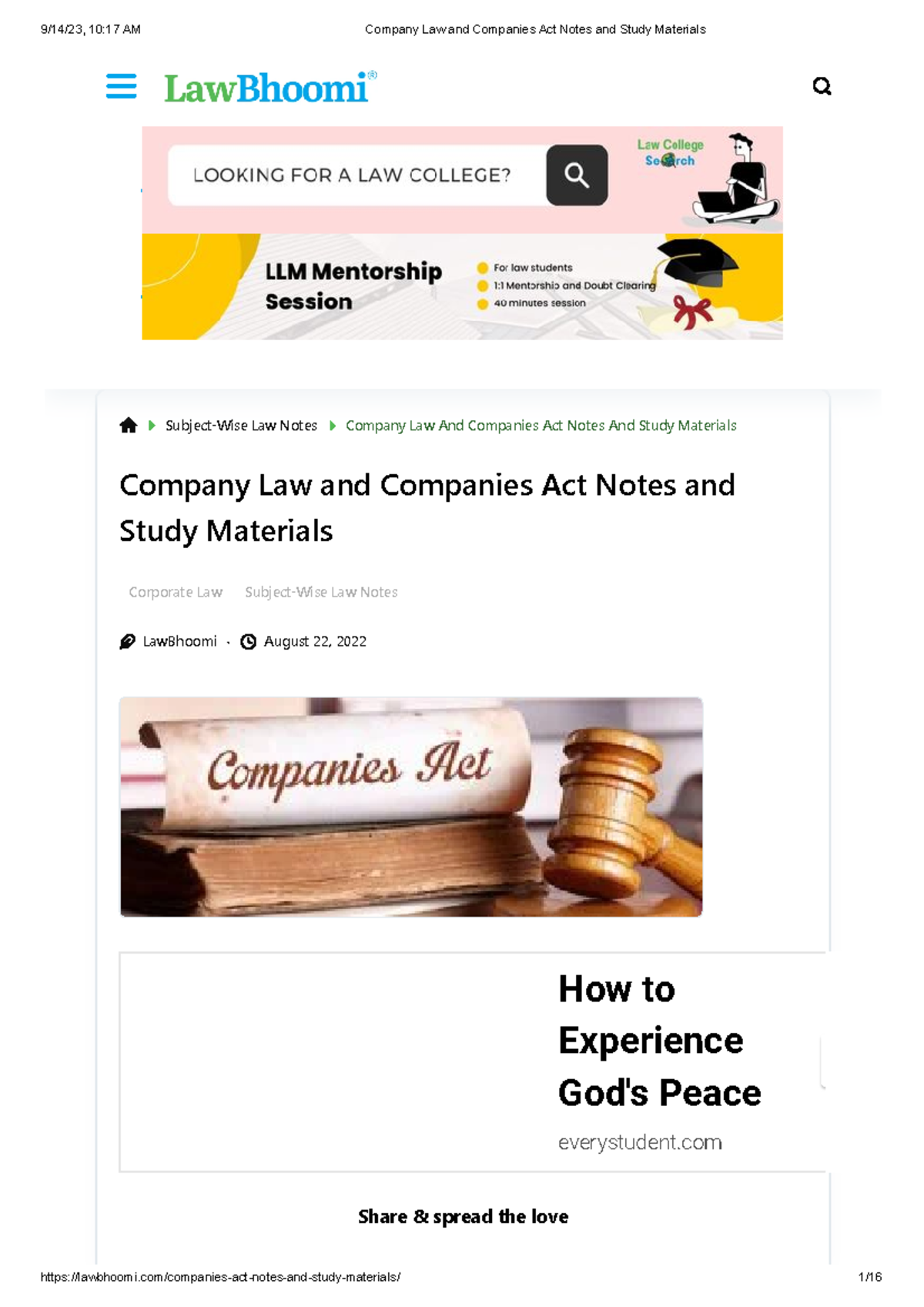 Company Law and Companies Act Notes and Study Materials - Subject-Wise ...