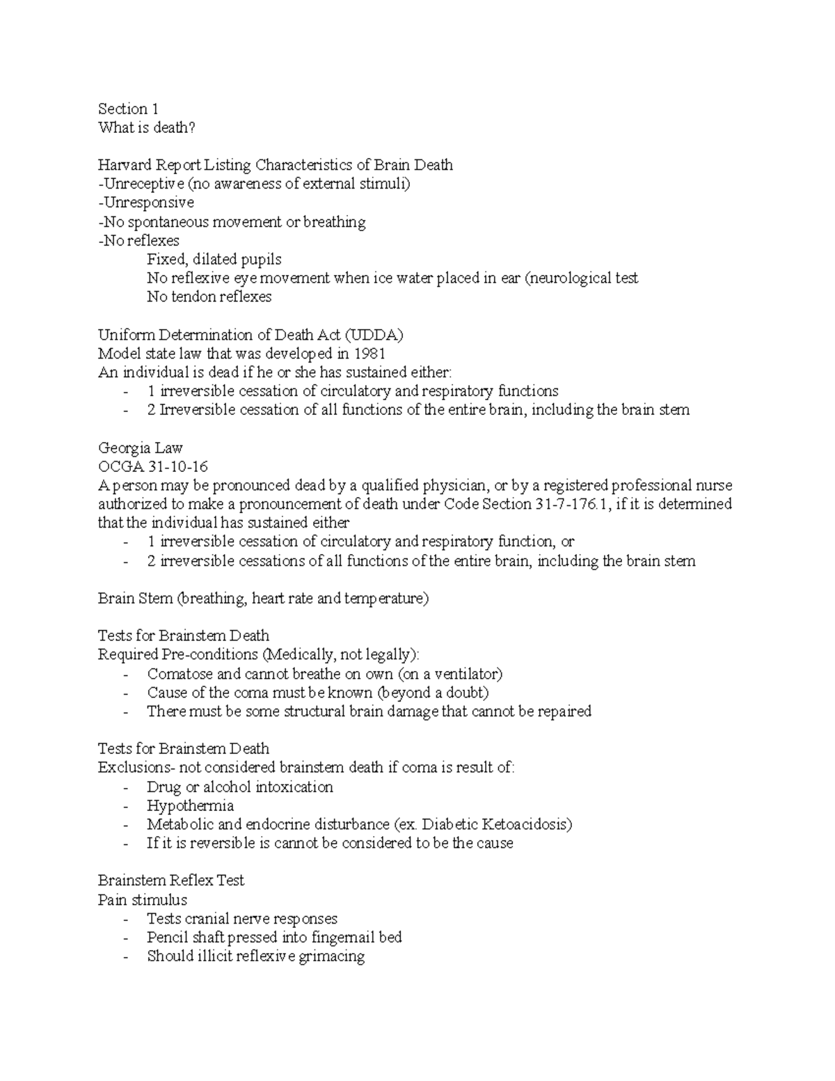 Death Investigation Midterm - Section 1 What is death? Harvard Report ...