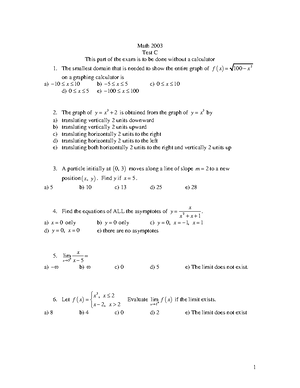 Pre-Calculus and Elements of Calculus - MTH 2003 - Studocu