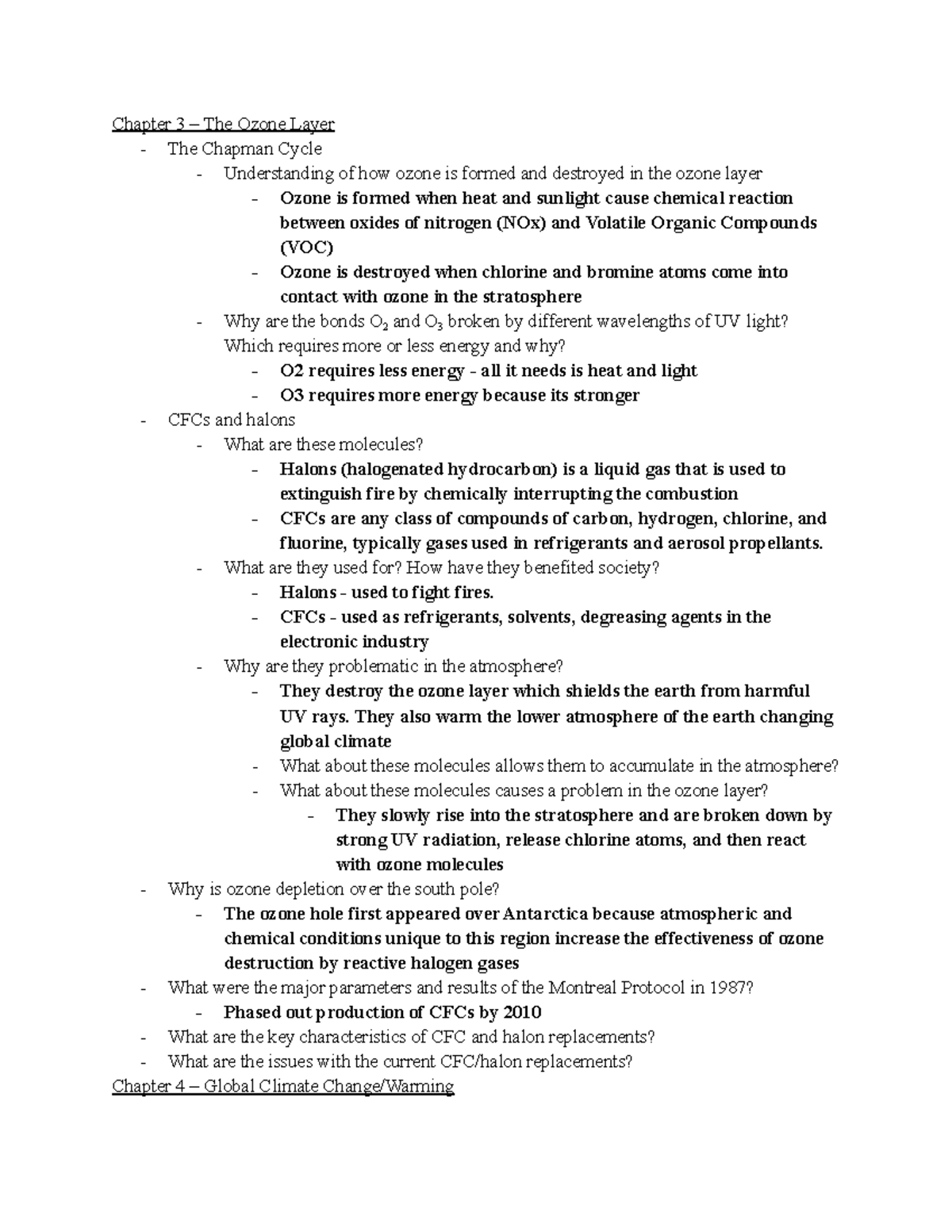 Final Exam Review - Chapter 3 – The Ozone Layer - The Chapman Cycle ...