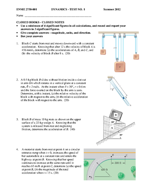 Su19 Test 1 (Ch 11-12) - Practice exam - ENME 2750-001 DYNAMICS - TEST ...