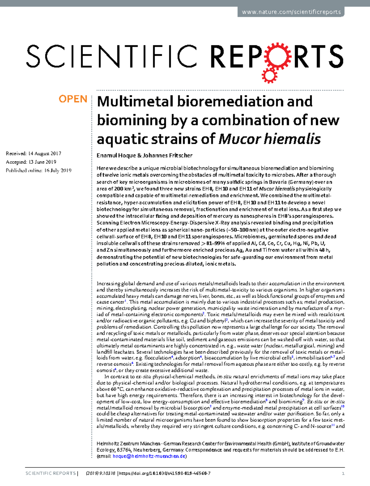 Scopus 1 - Revisión sitematica - nature/scientificreports Multimetal bioremediation and ...