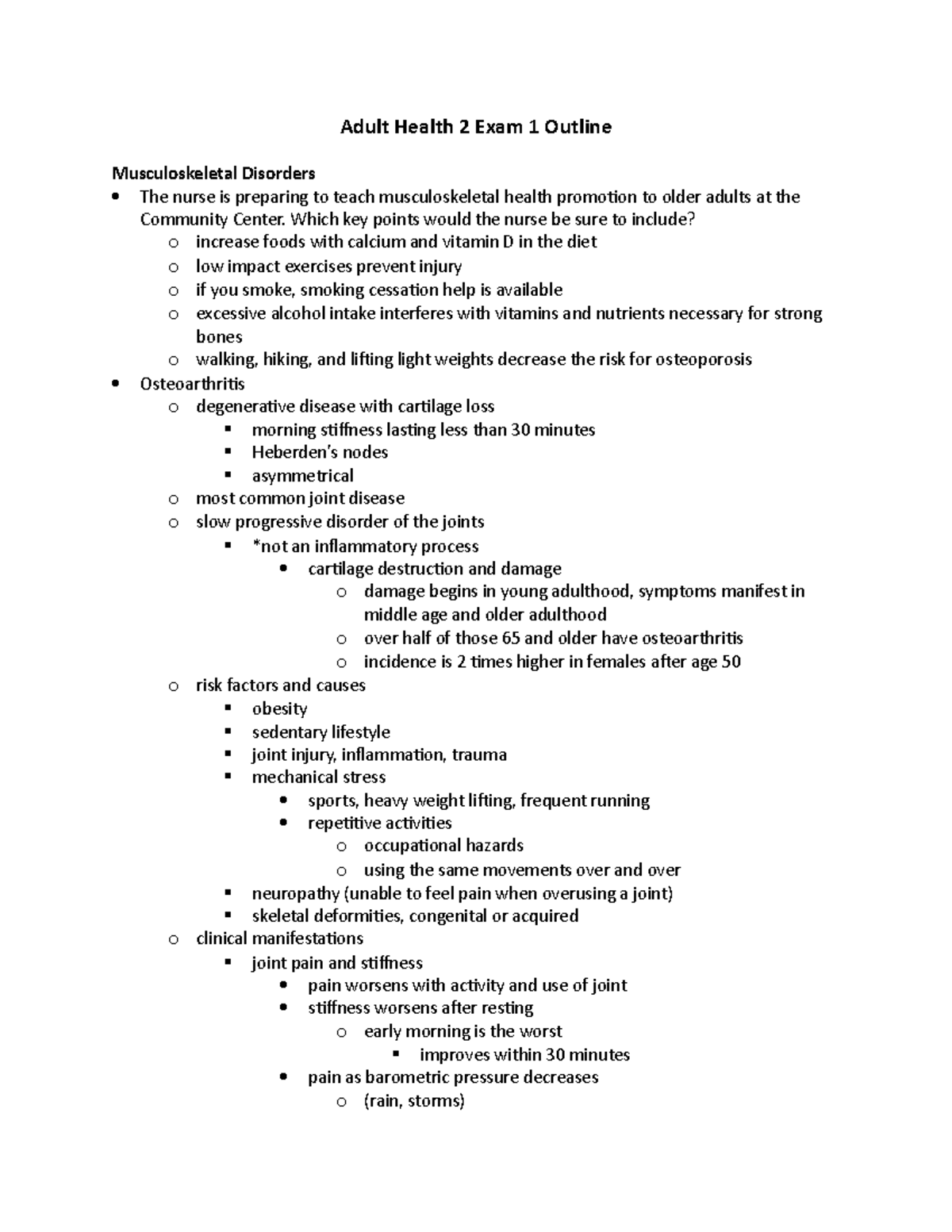 Adult Health 2 Exam 1 Outline - Adult Health 2 Exam 1 Outline ...